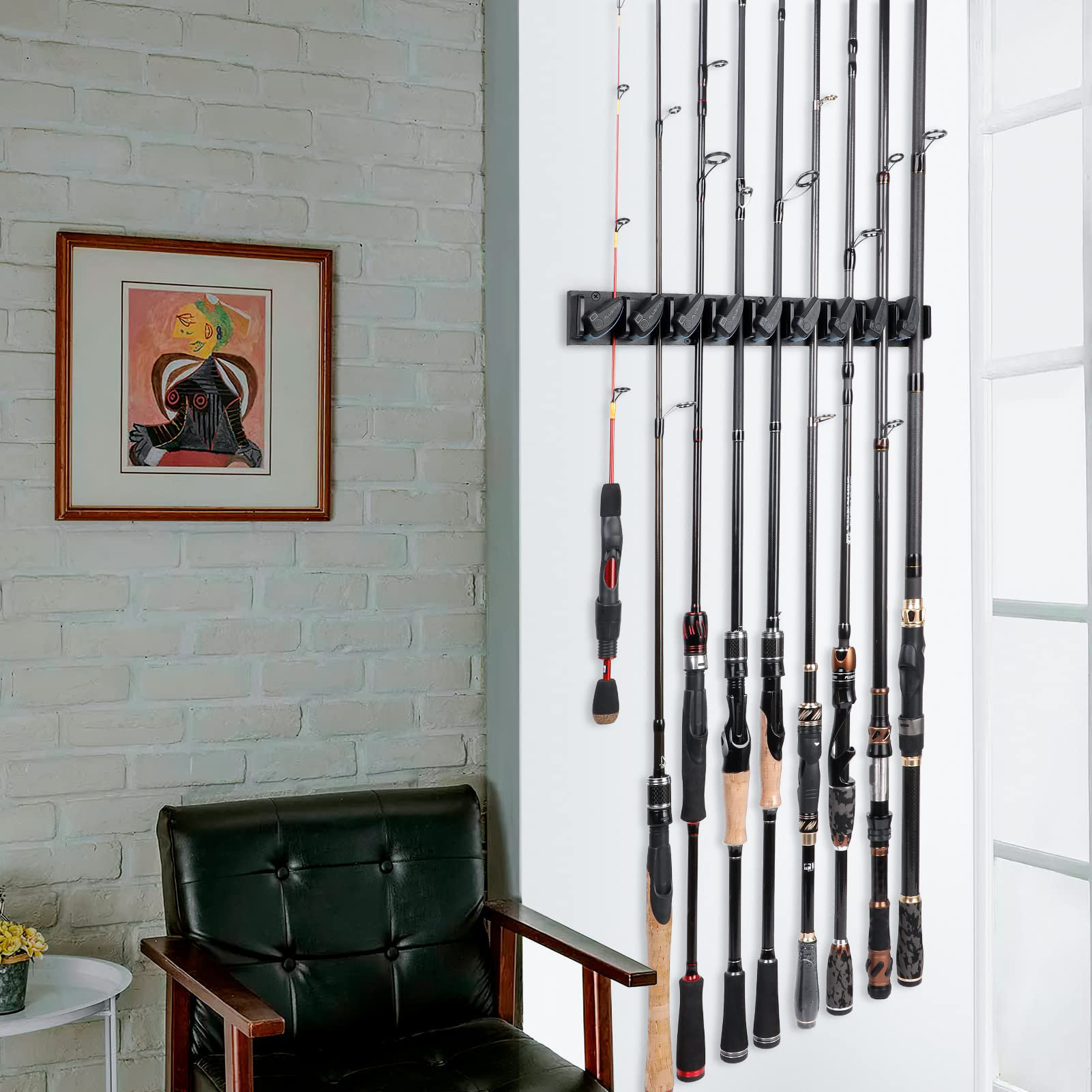 Ivy Bronx 2 Pack Vertical Fishing Rod Rack, Wall Mounted Fishing Rod ...