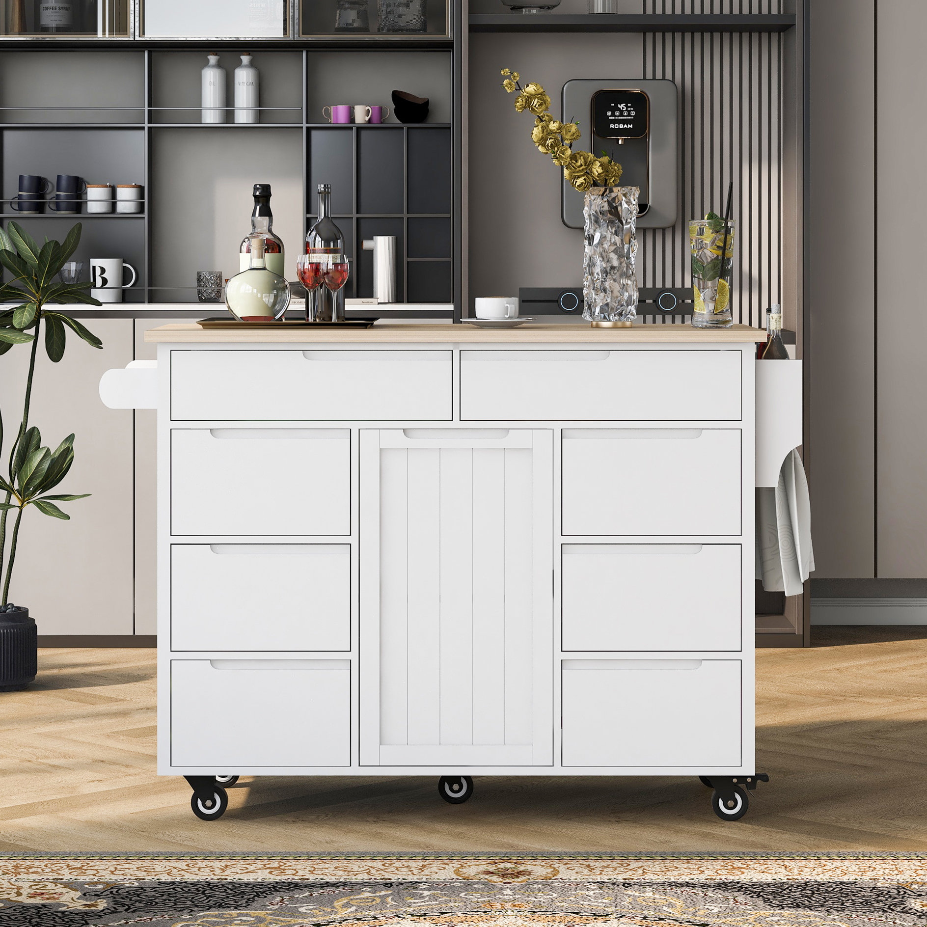 Winston Porter Kitchen Cart With Rubber Wood Countertop , Kitchen ...