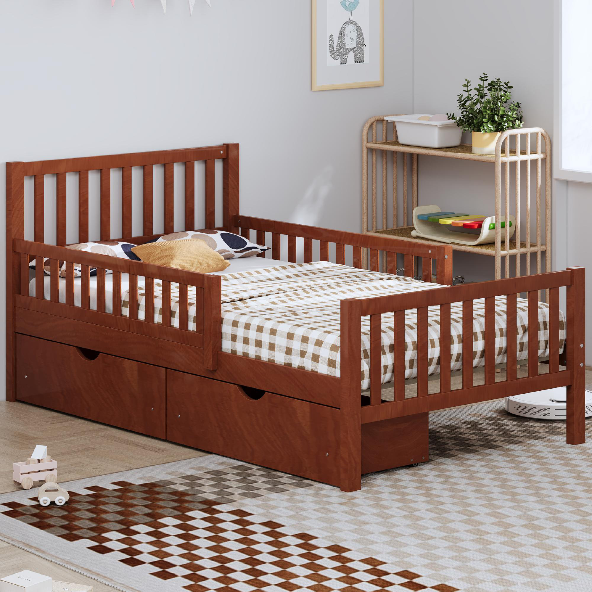 Lark Manor™ Wooden platform bed with guard rails on both sides and two ...