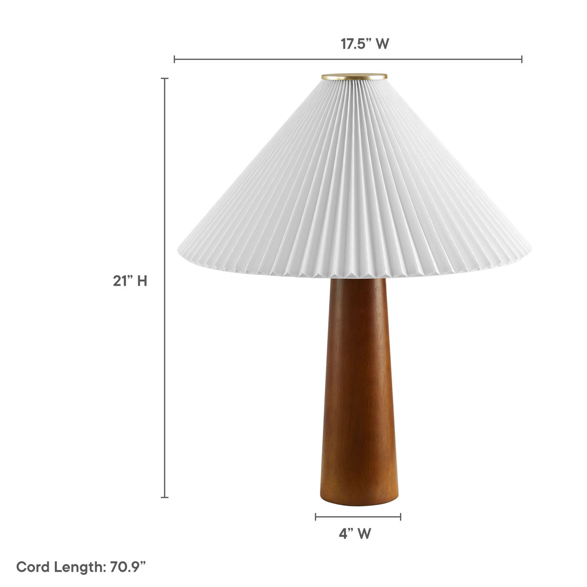 Modway Jessica Wooden Base Table Lamp With Pleated Fabric Shade In ...