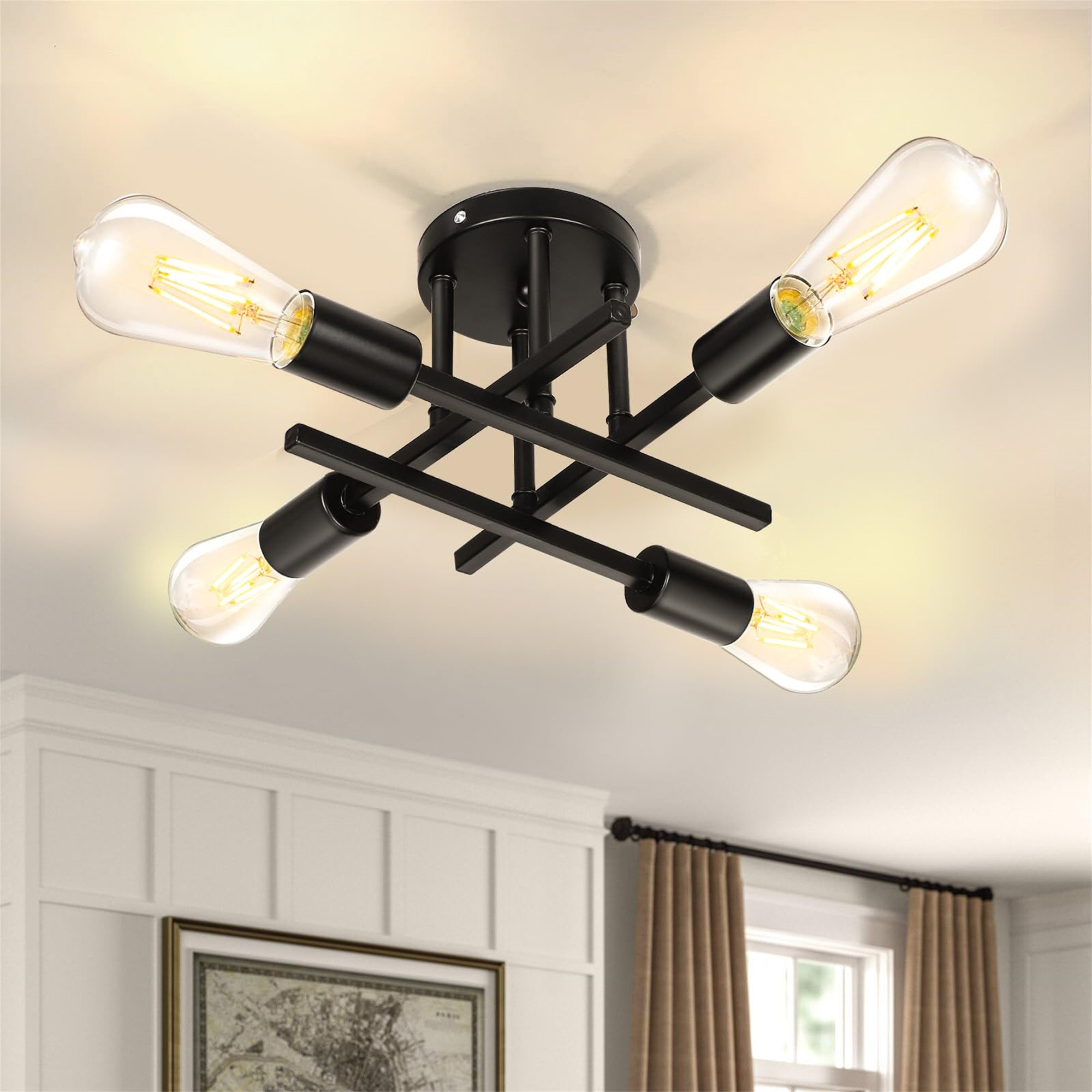 George Oliver Ceiling Light 4-Way Ceiling Light Fitting With E27 Base, Modern Pendant Light ...