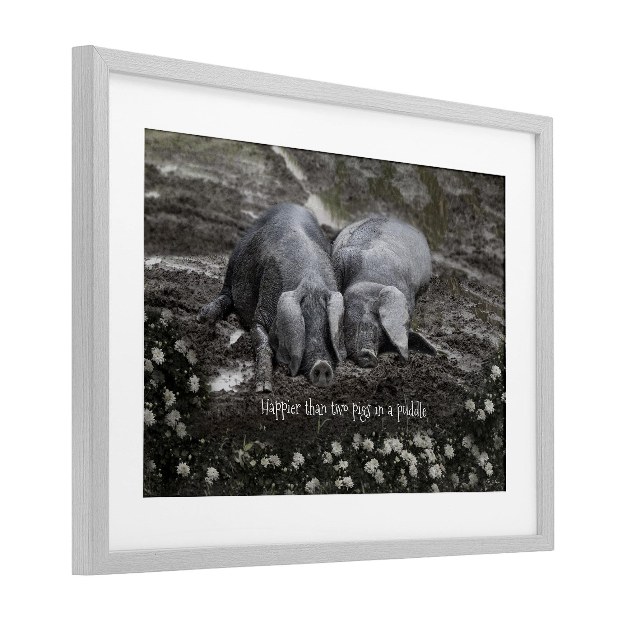 Ophelia & Co. Happier Than Two Pigs In Puddle Framed Print Under Glass ...