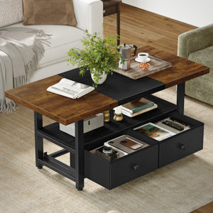 17 Stories Wynny Farmhouse Wood Coffee Table, Small Cocktail Table with ...