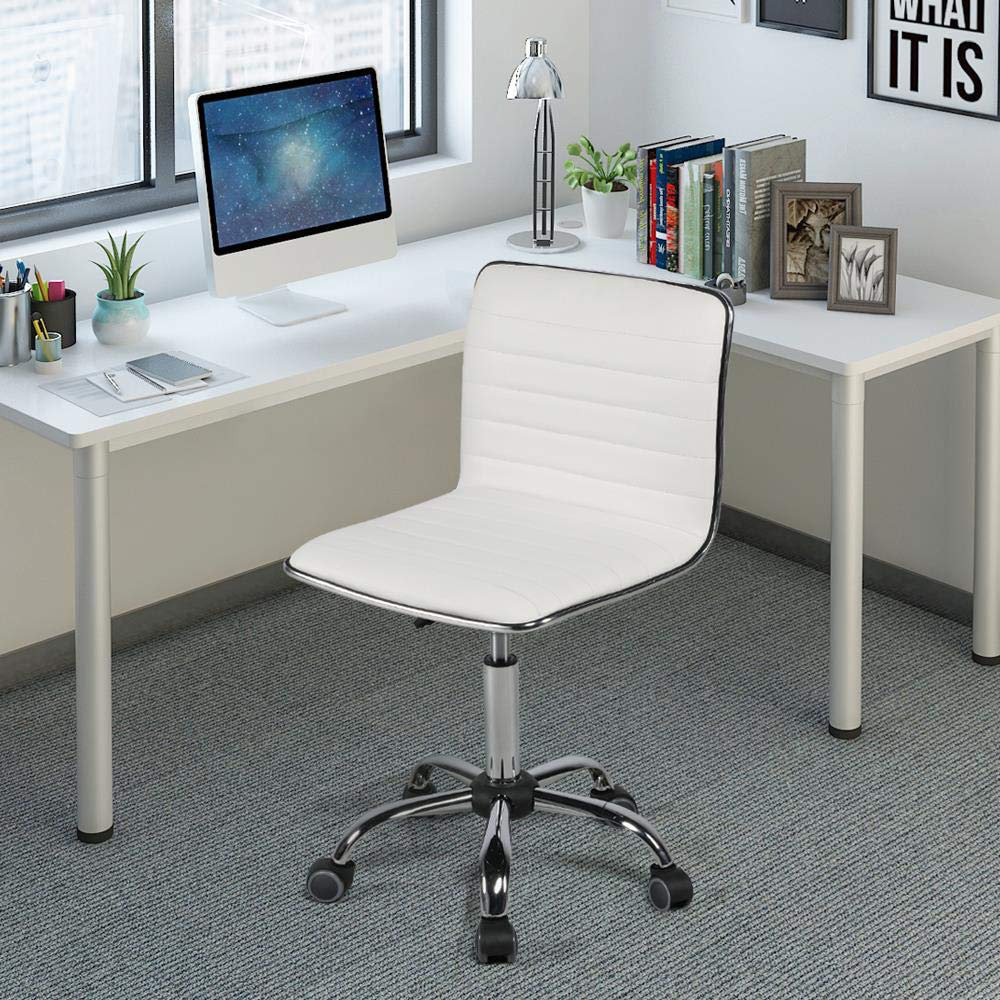 Latitude Run® Adjustable Task Chair PU Leather Low Back Ribbed Armless ...