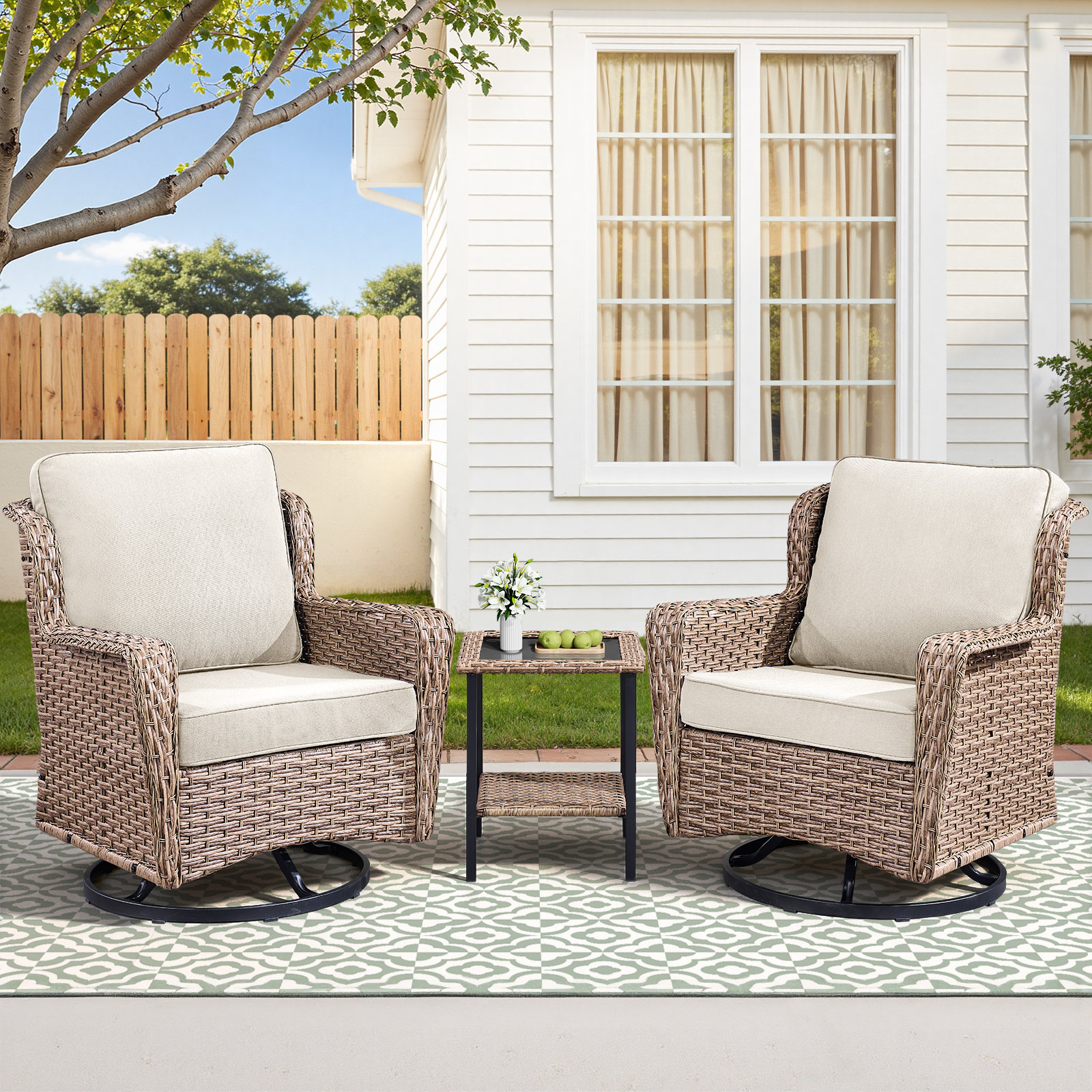 Winston Porter 3 Pieces Outdoor Wicker Rocking Chair Set, Wicker Patio ...
