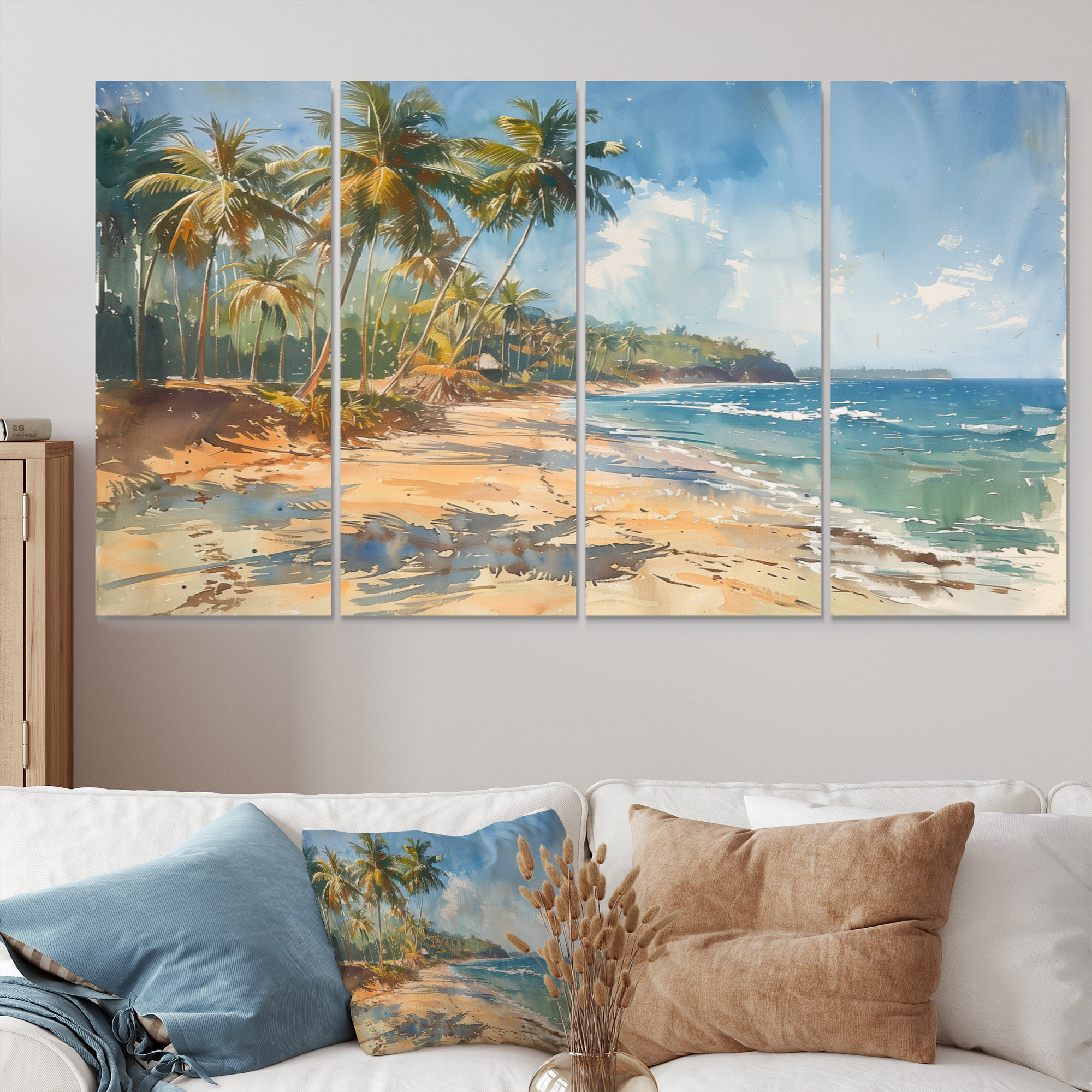 Beachcrest Home Blue Green Palm Trees Coastal Breeze VIII - Palms ...