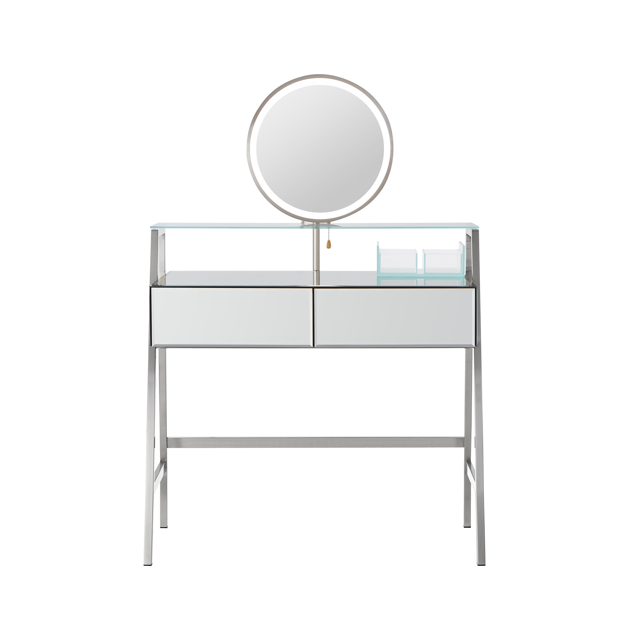 Ivy Bronx Mirrored Makeup Vanity Desk With Mirror And Lights, Mirrored ...