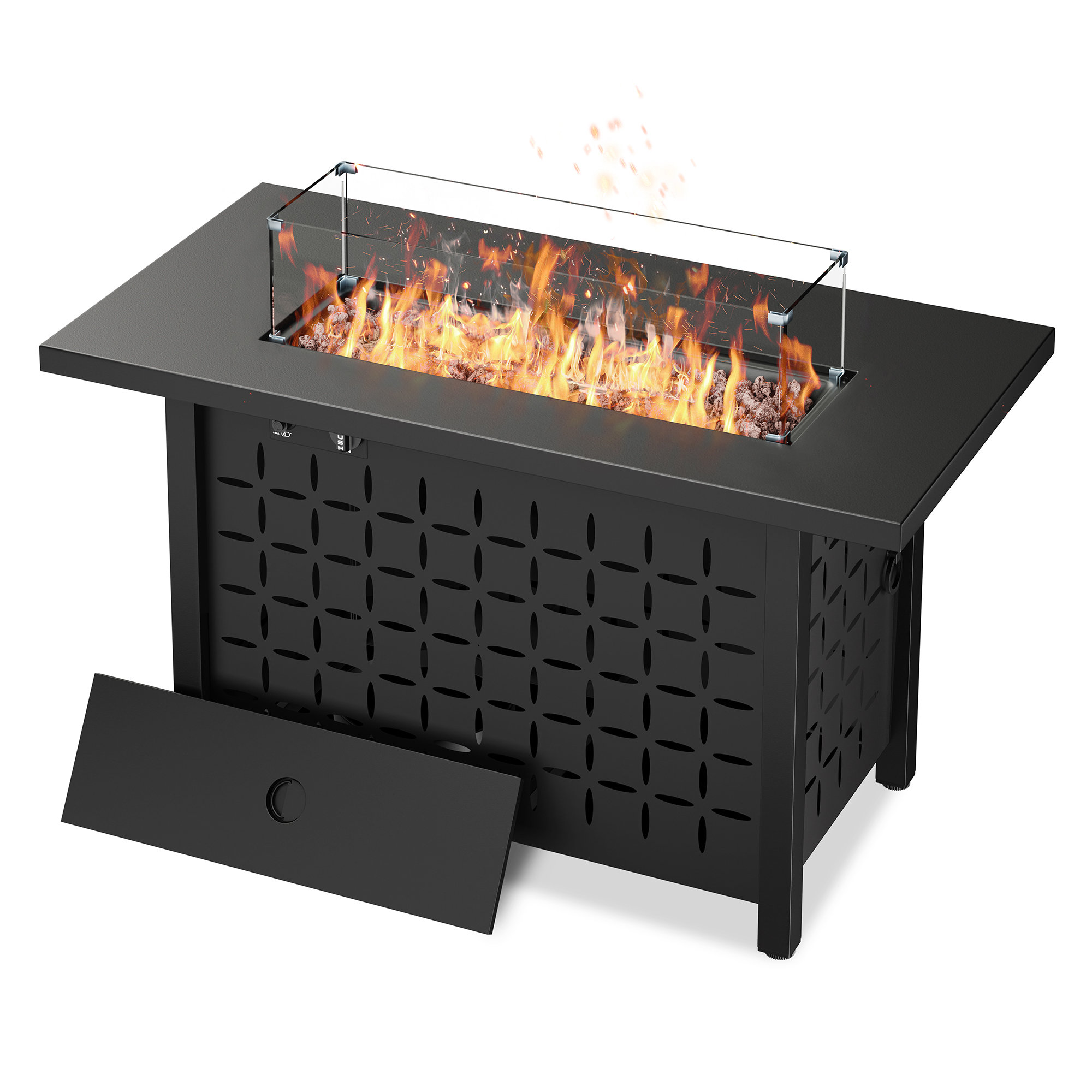 Brayden Studio® Ceasare 43" Propane Outdoor Fire Pit Table with Lid ...