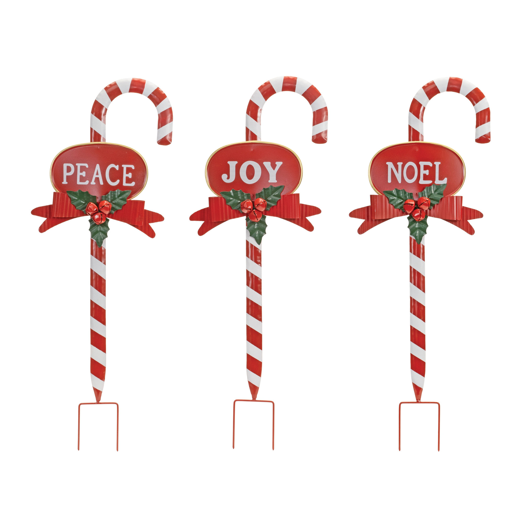 The Holiday Aisle® Metal Candy Cane Yard Stake (Set of 3) | Wayfair