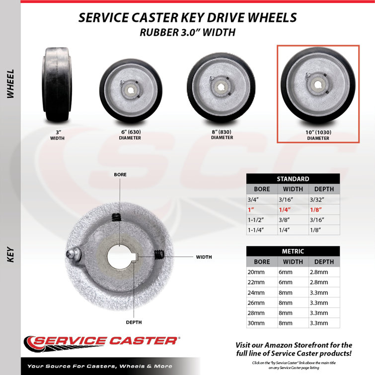 Service Caster Rubber Tread on Cast Iron Keyed Drive Wheel | Wayfair