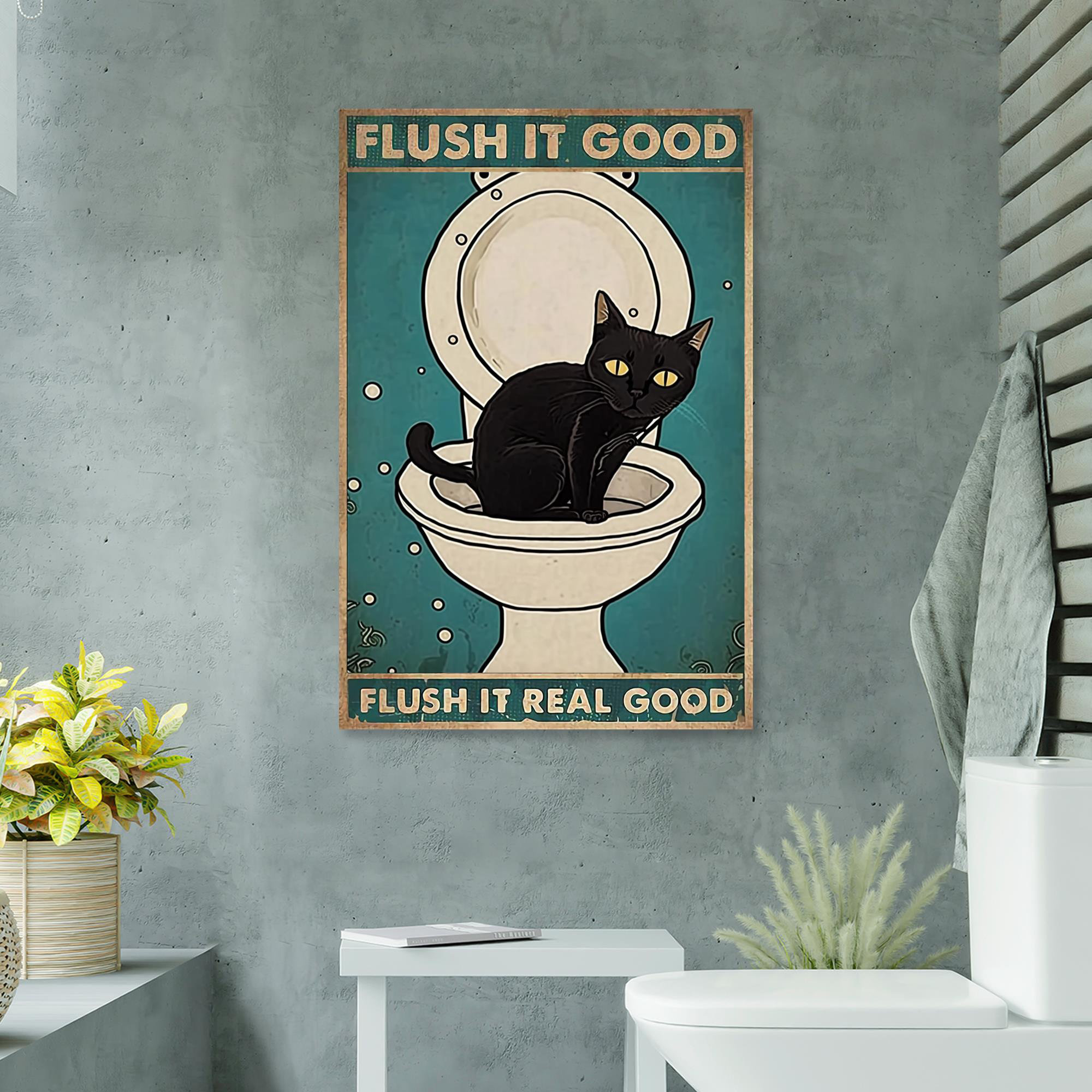 Trinx Black Cat Flush It Good On Canvas Graphic Art | Wayfair
