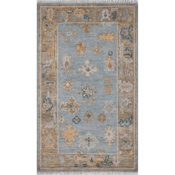 CompanyC Dunes Oriental Hand-Knotted Wool Area Rug in Blue/Brown/Yellow ...