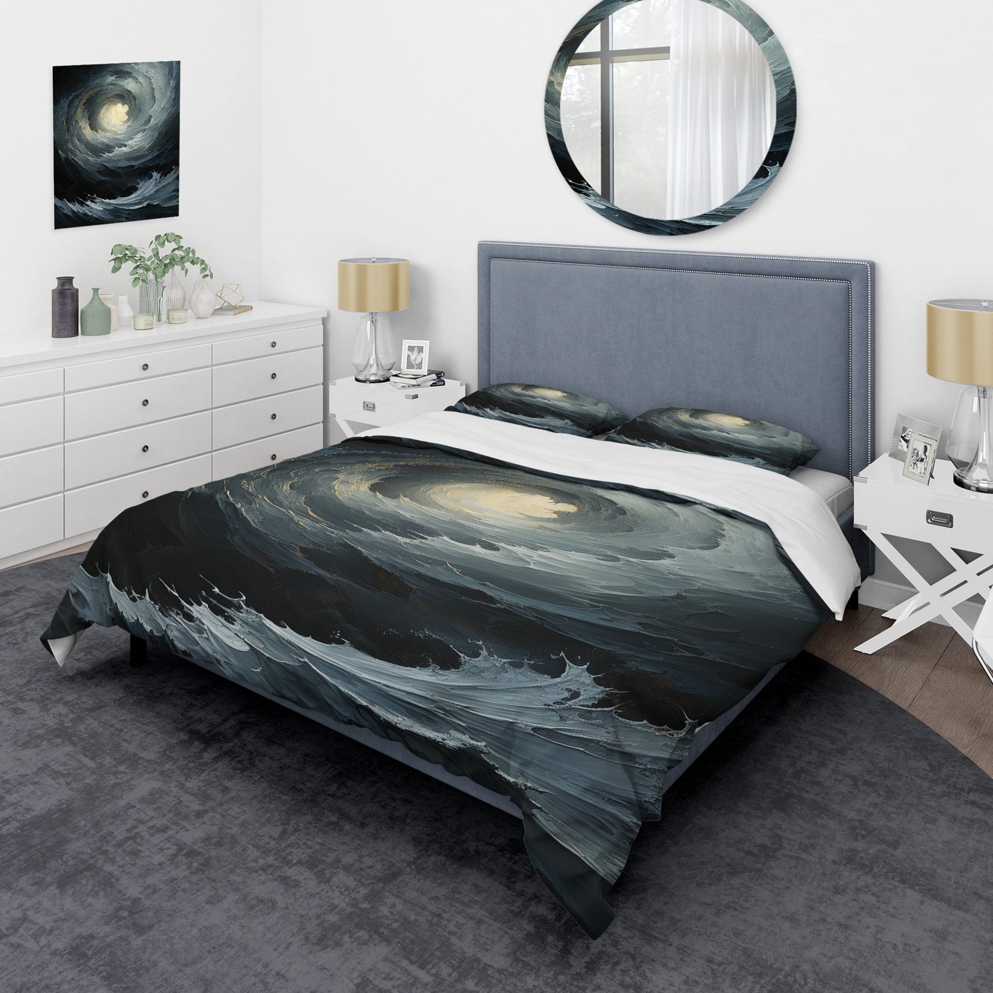 Design Art Modern Storm Waves In Ocean II - Abstract Spirals Duvet ...