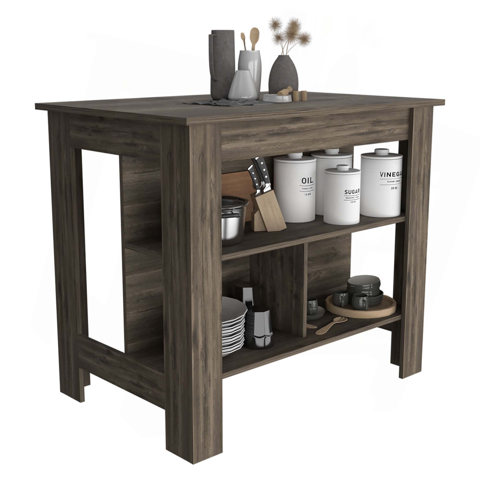 Ebern Designs Brooklyn Kitchen Island, Three Concealed Shelves | Wayfair