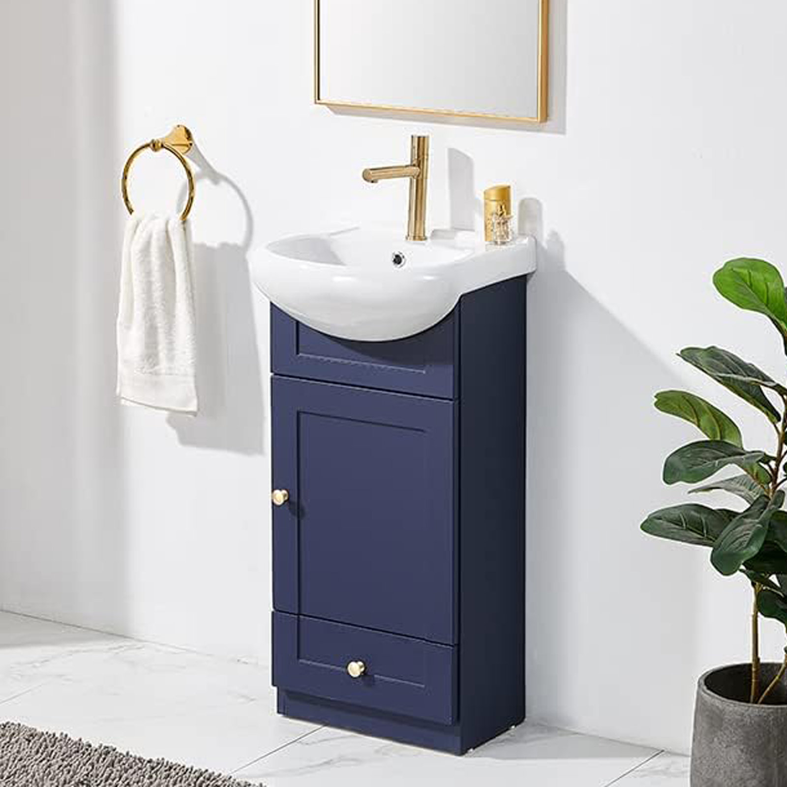 Wrought Studio 18" Blue Modern Single Bathroom Vanity With Ceramic Top ...