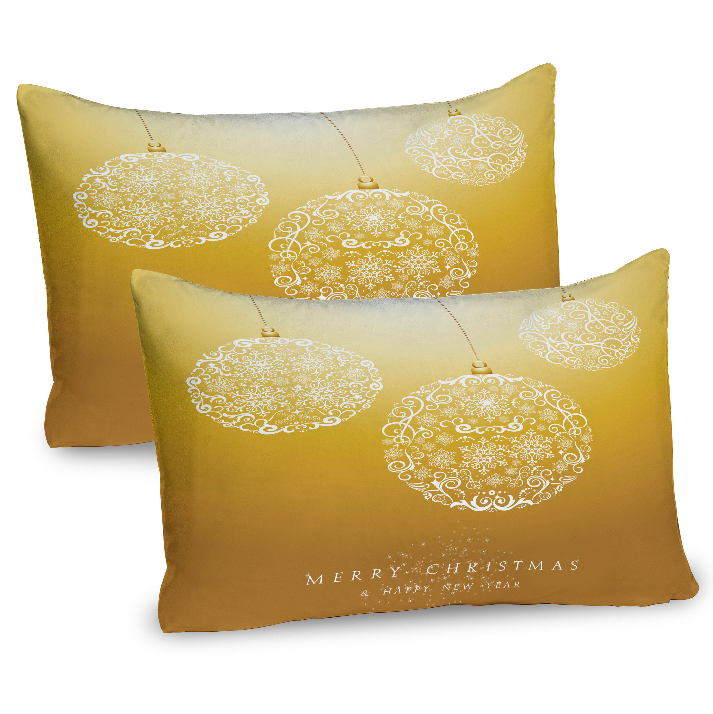 Ambesonne Christmas Pillow Sham 2 Pack Round Bauble in Air Mustard ...