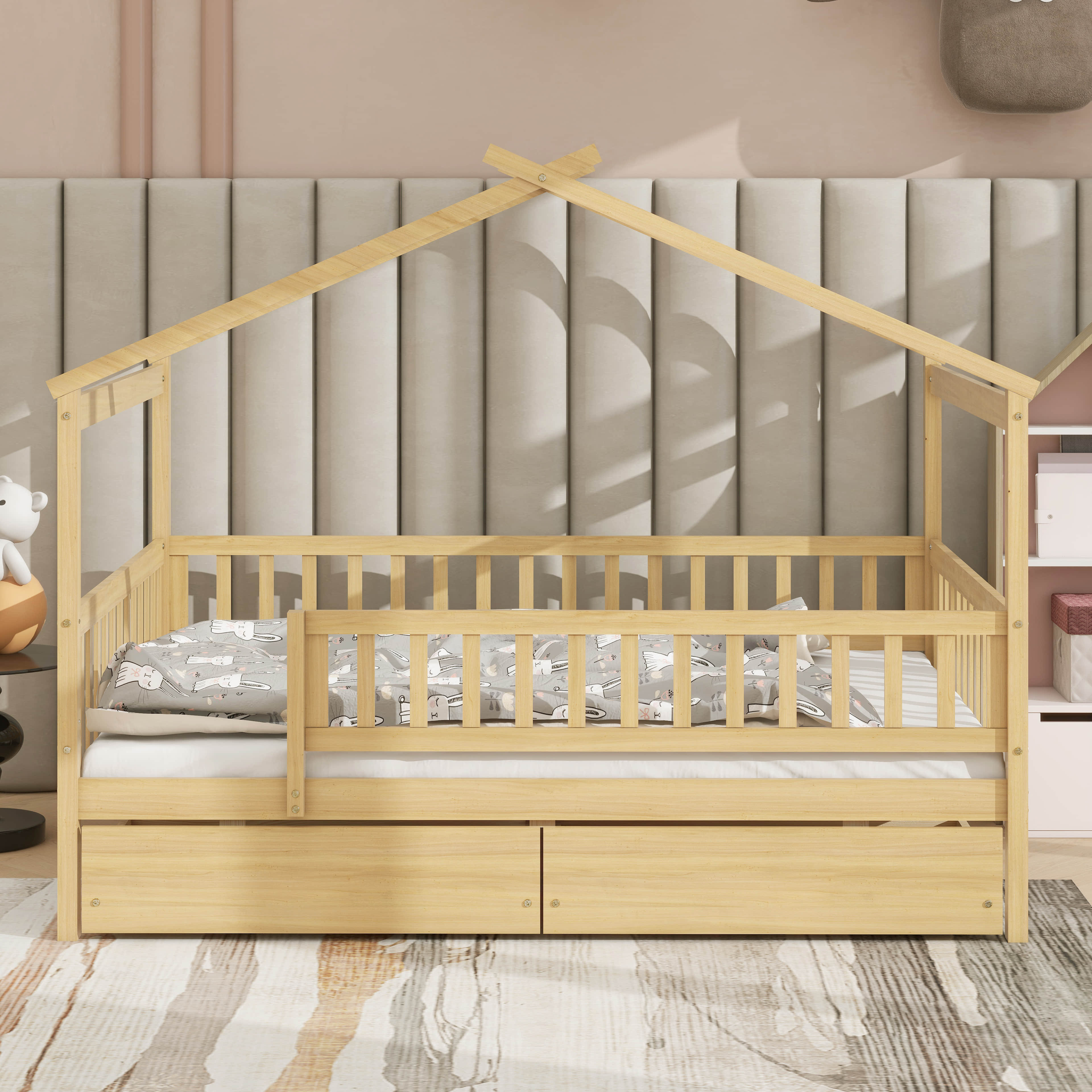 Harper Orchard Full-Size Wooden Bed With Two Integrated Storage Drawers ...