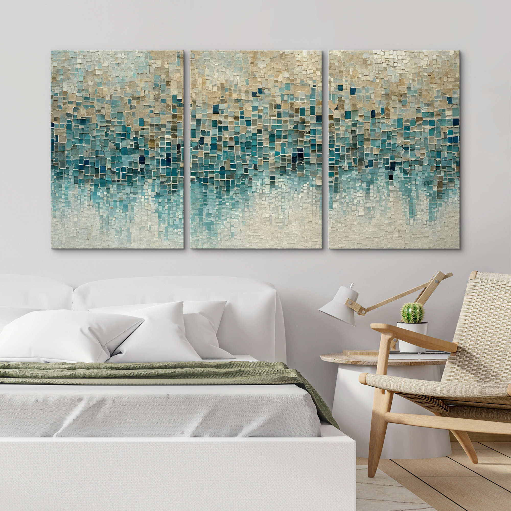 wall26 Geometric Blue Color Blocks Abstract Shapes Modern 3 Pieces ...