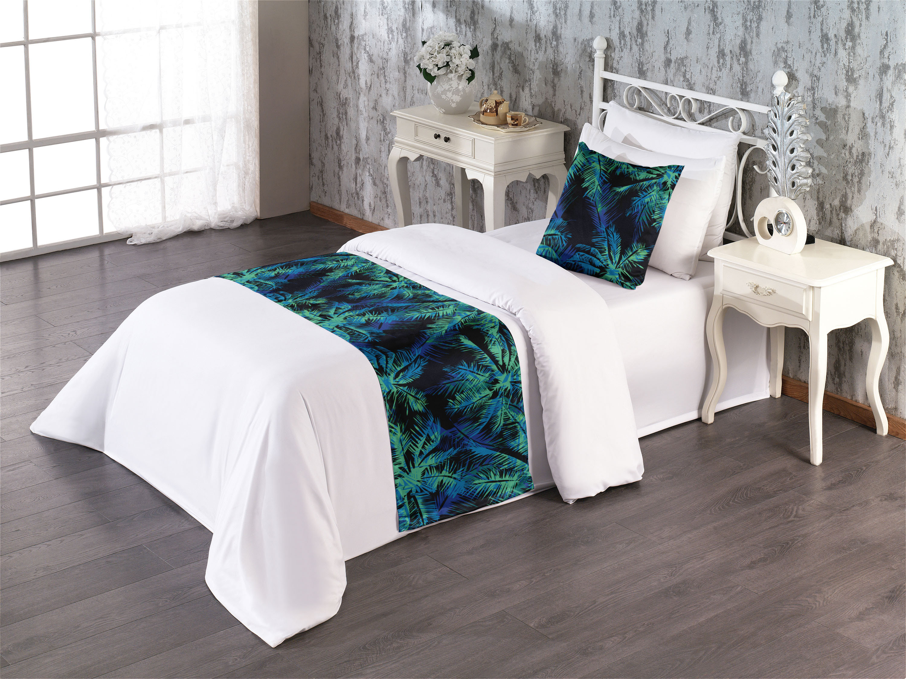 Ambesonne Palm Trees Bed Runner Set Psychedelic Trippy Woods Shamrock ...