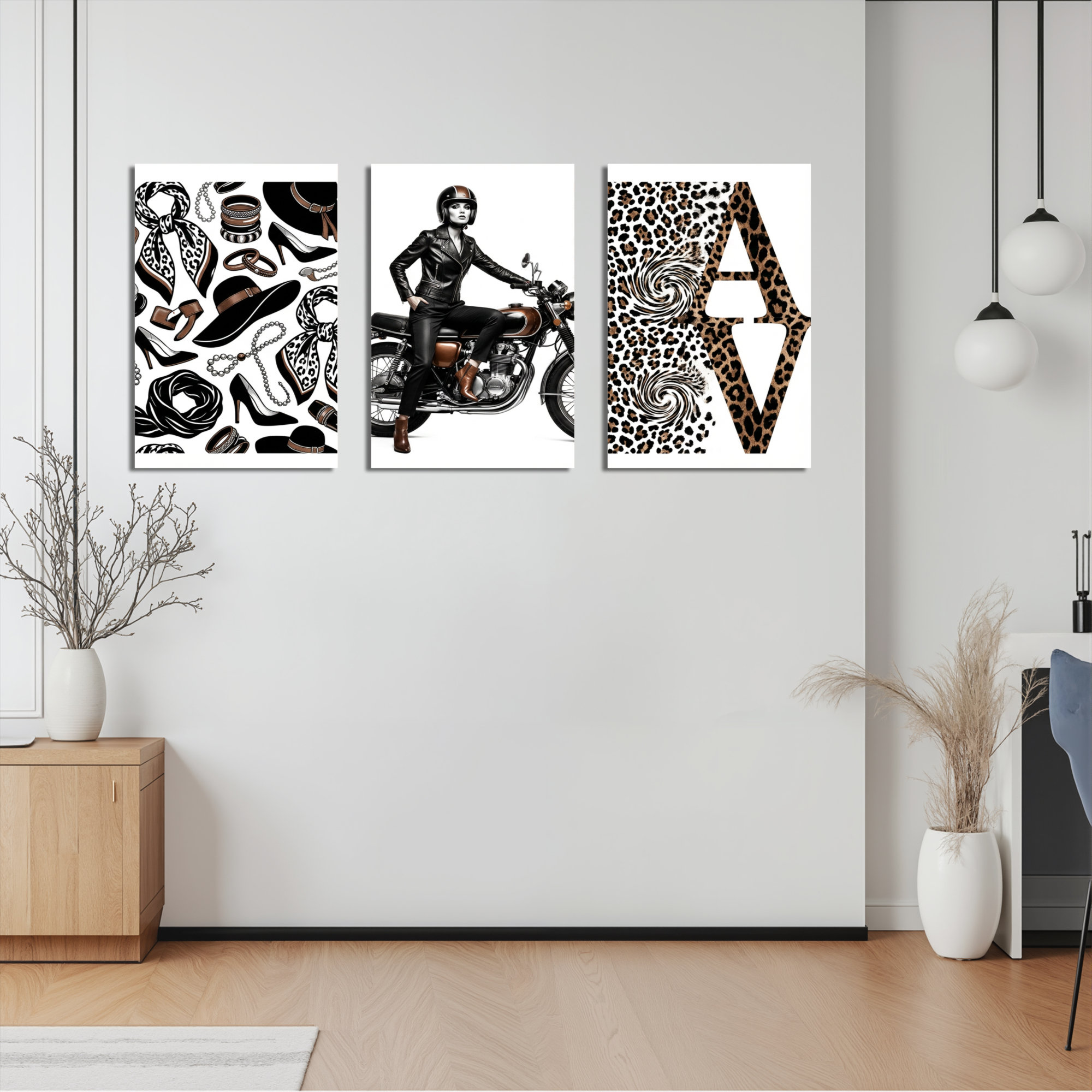 Winston Porter Leopard Print Fashion Accessories And Motorbike Rider ...