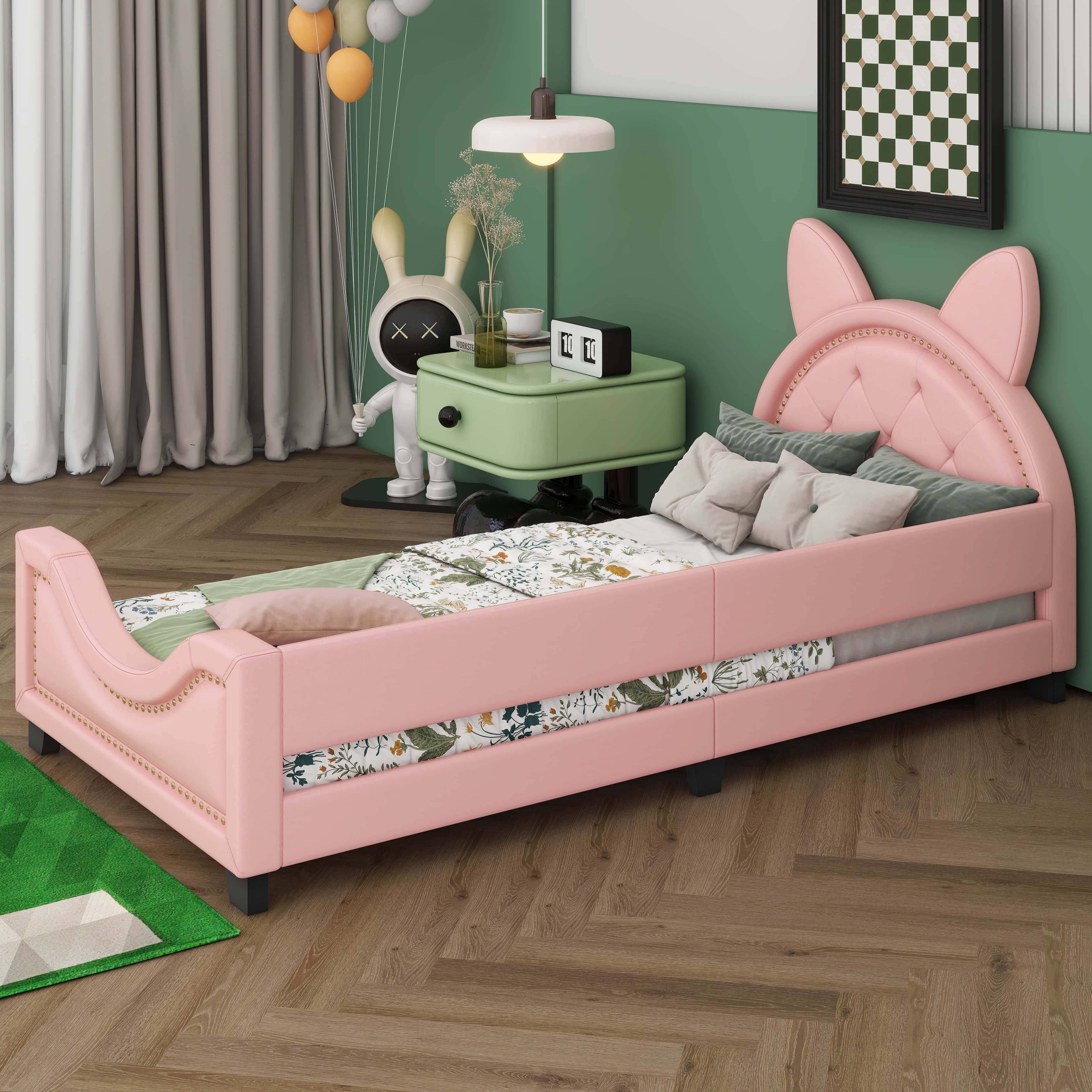 Zoomie Kids Twin Size Upholstered Daybed With Carton Ears Shaped ...