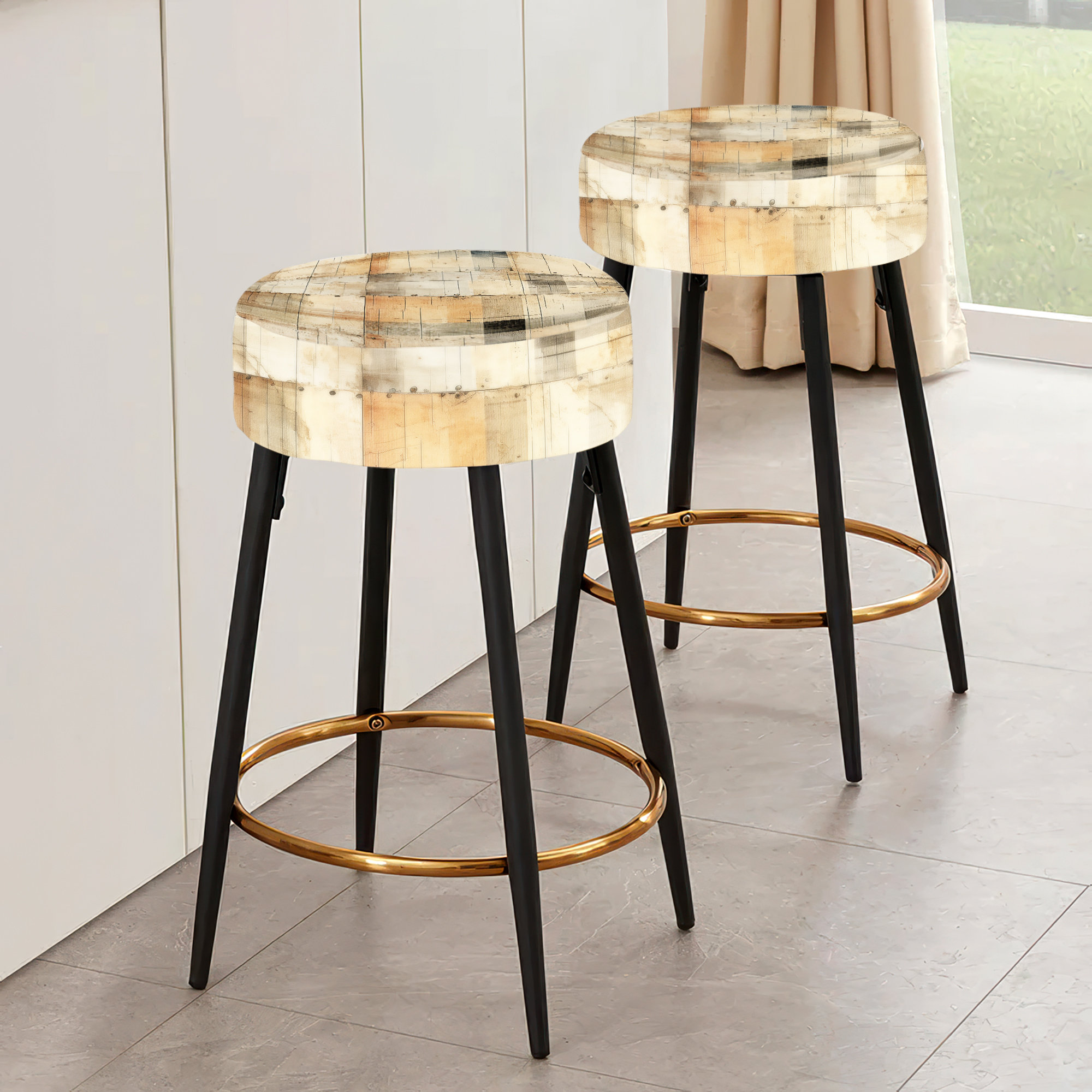 East Urban Home Fuquay Beige Rustic Plaid Country house Plank - Vintage ...