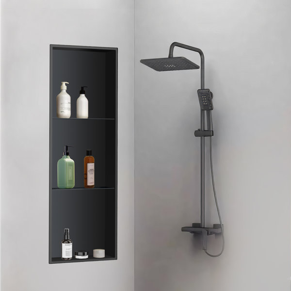 DecoMust 36" Stainless Steel Triple Layered Rectangular Recessed Shower ...