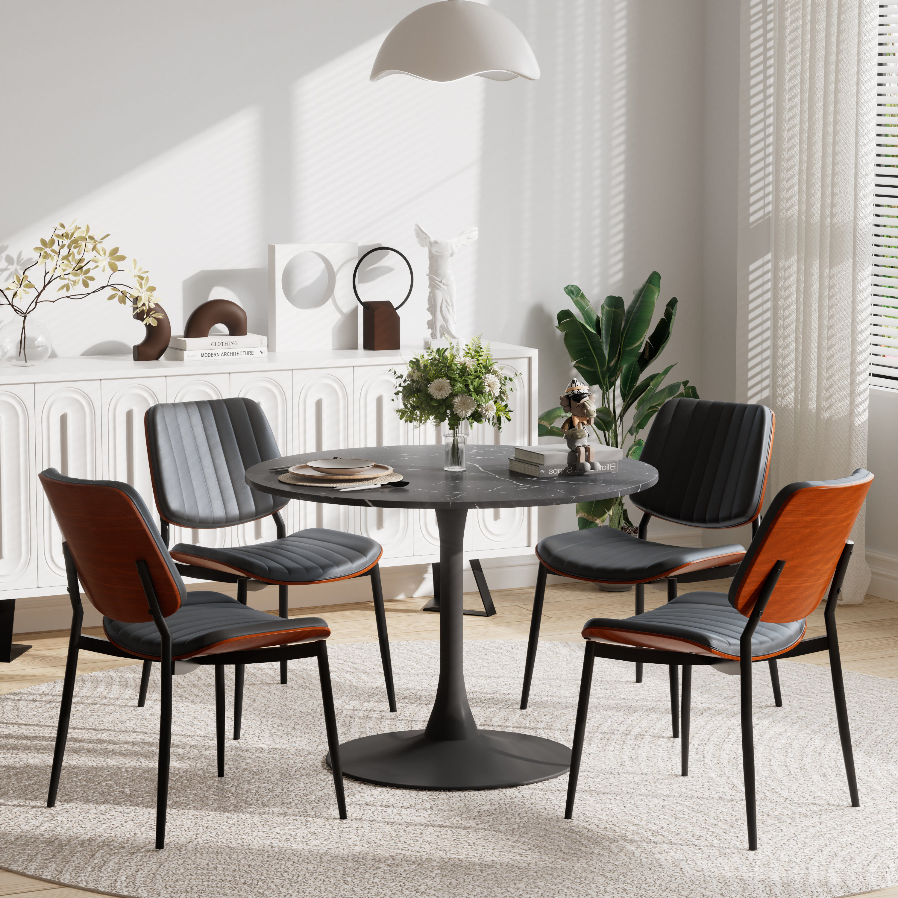 George Oliver Modern Round 5 Piece Dining Room Table and Chairs Set ...