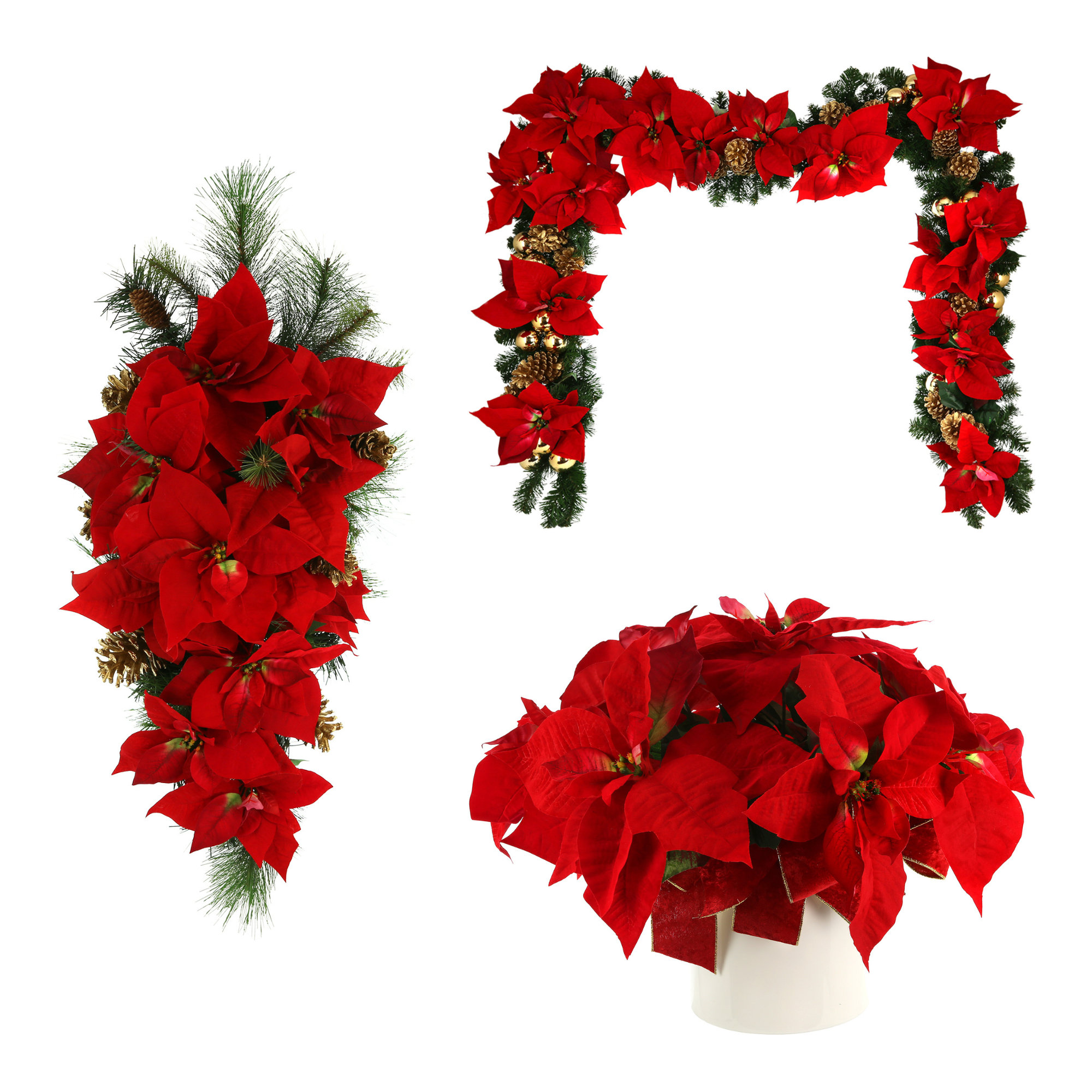 Creative Displays, Inc. Holiday Poinsettia Bundle Including 9' Garland ...