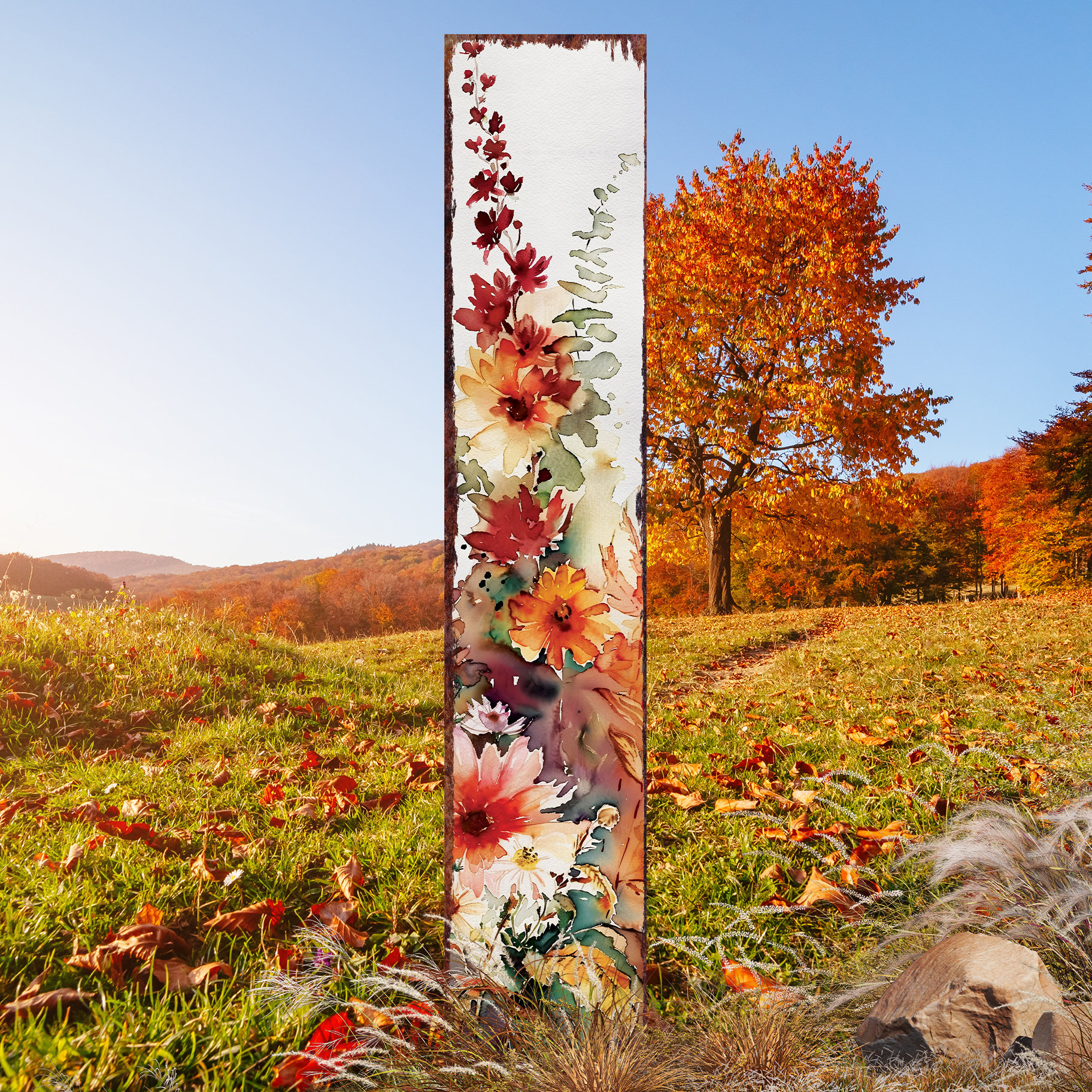 Winston Porter 42in Fall Garden Stake - Watercolor Fall Wildflower ...