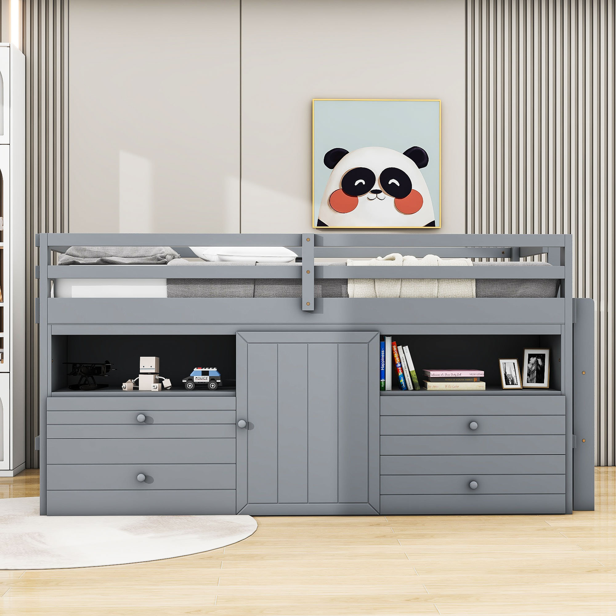 Harriet Bee Jenesia Twin 4 Drawers Wood Loft Bed with Cabinet and ...