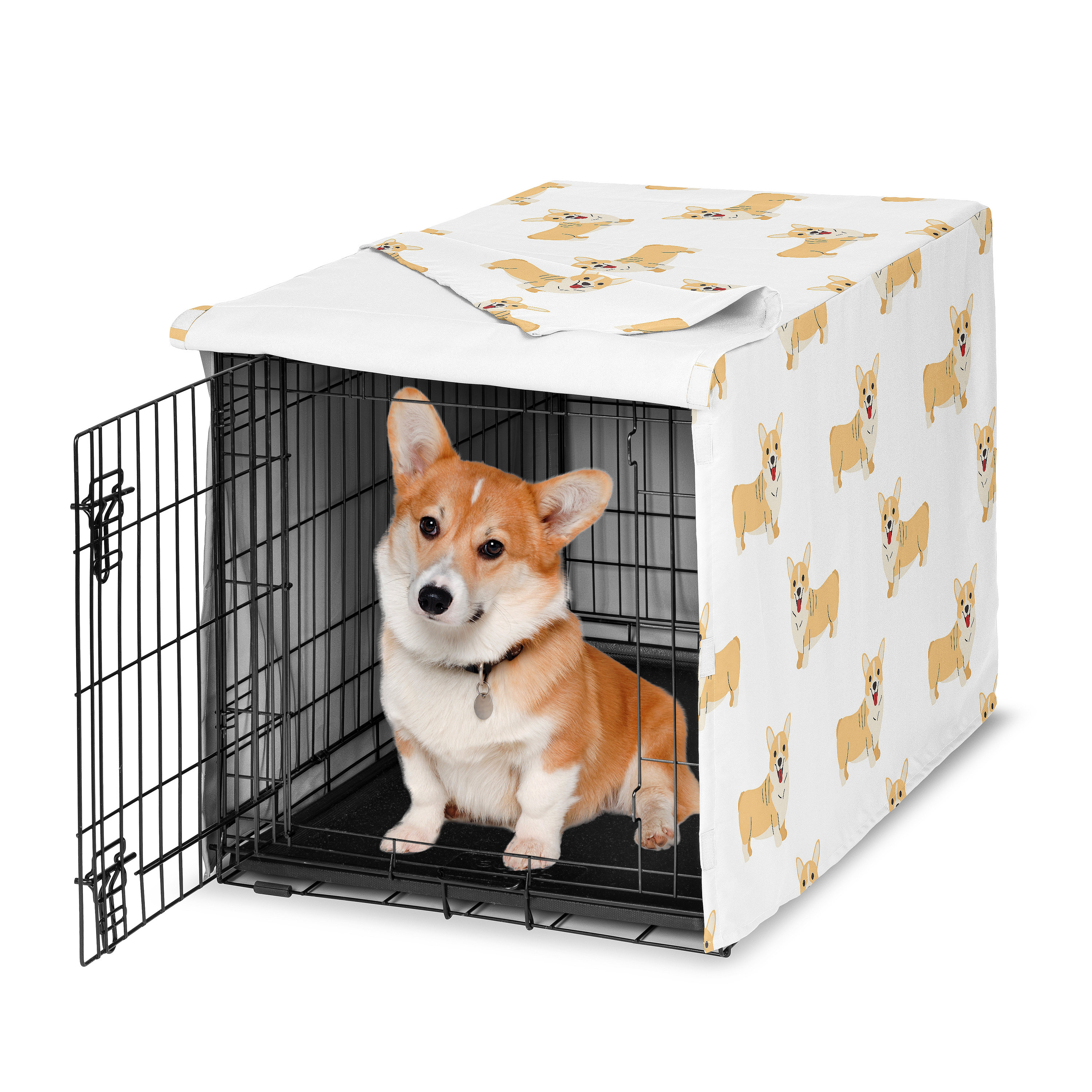 Sweet Jojo Designs Cartoon Puppy Dog Crate Kennel Cover 36in. Corgi ...