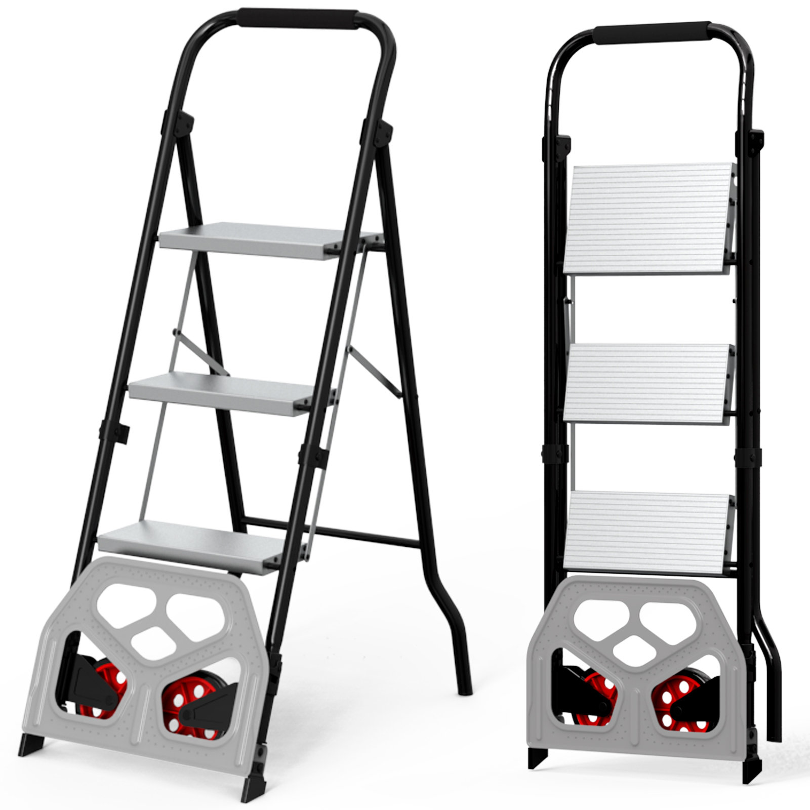 Ebern Designs 2 in 1 Step Ladder & Hand Truck,Aluminum 3 Step Stool ...