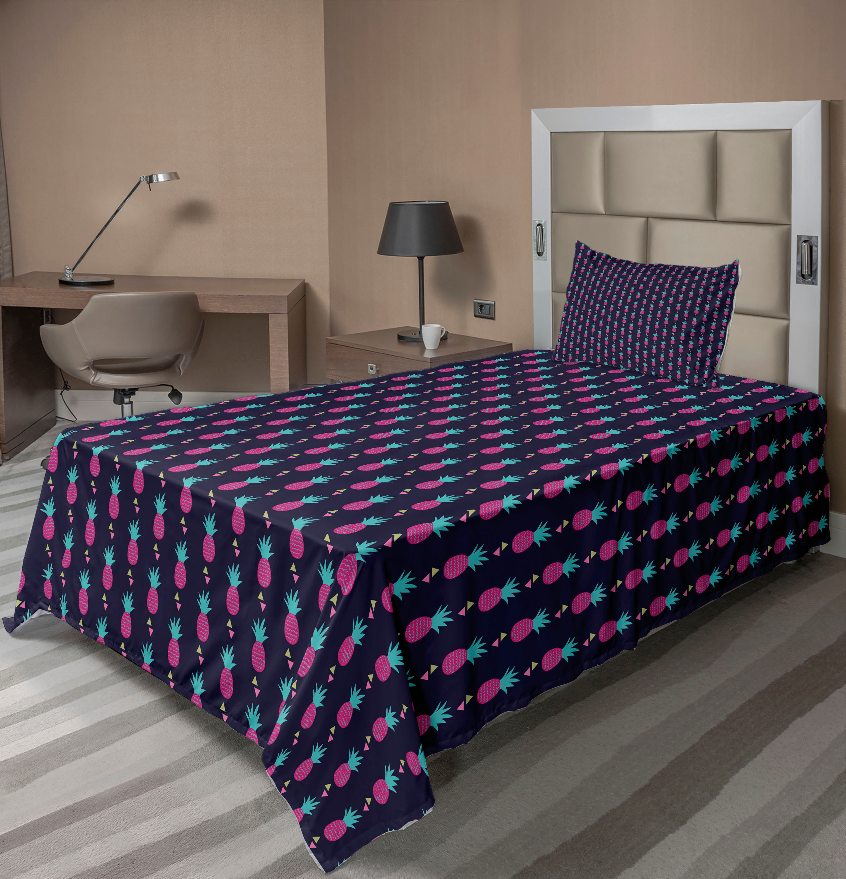 Ambesonne Tropical Sheet Set Triangles Pineapples Art Hot Pink ...