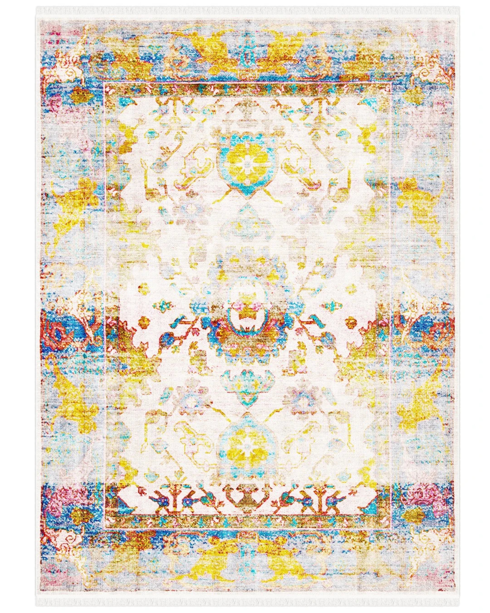 Rugpera Vintage Oriental Design Yellow Blue Cream Carpet Machine Made ...