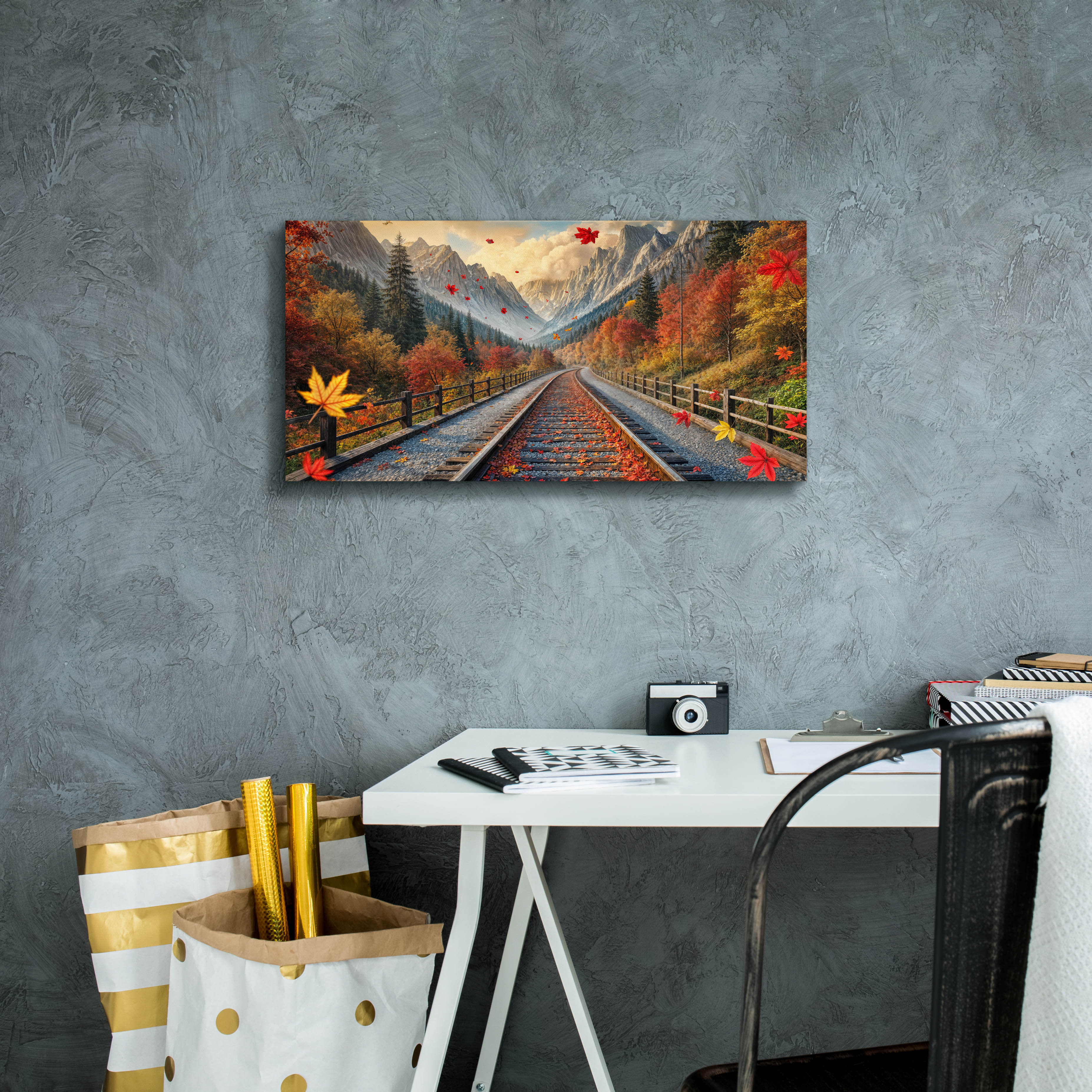 Millwood Pines Ghiselin 'Fall Railroad Landscape' by Rey Klimt Canvas ...