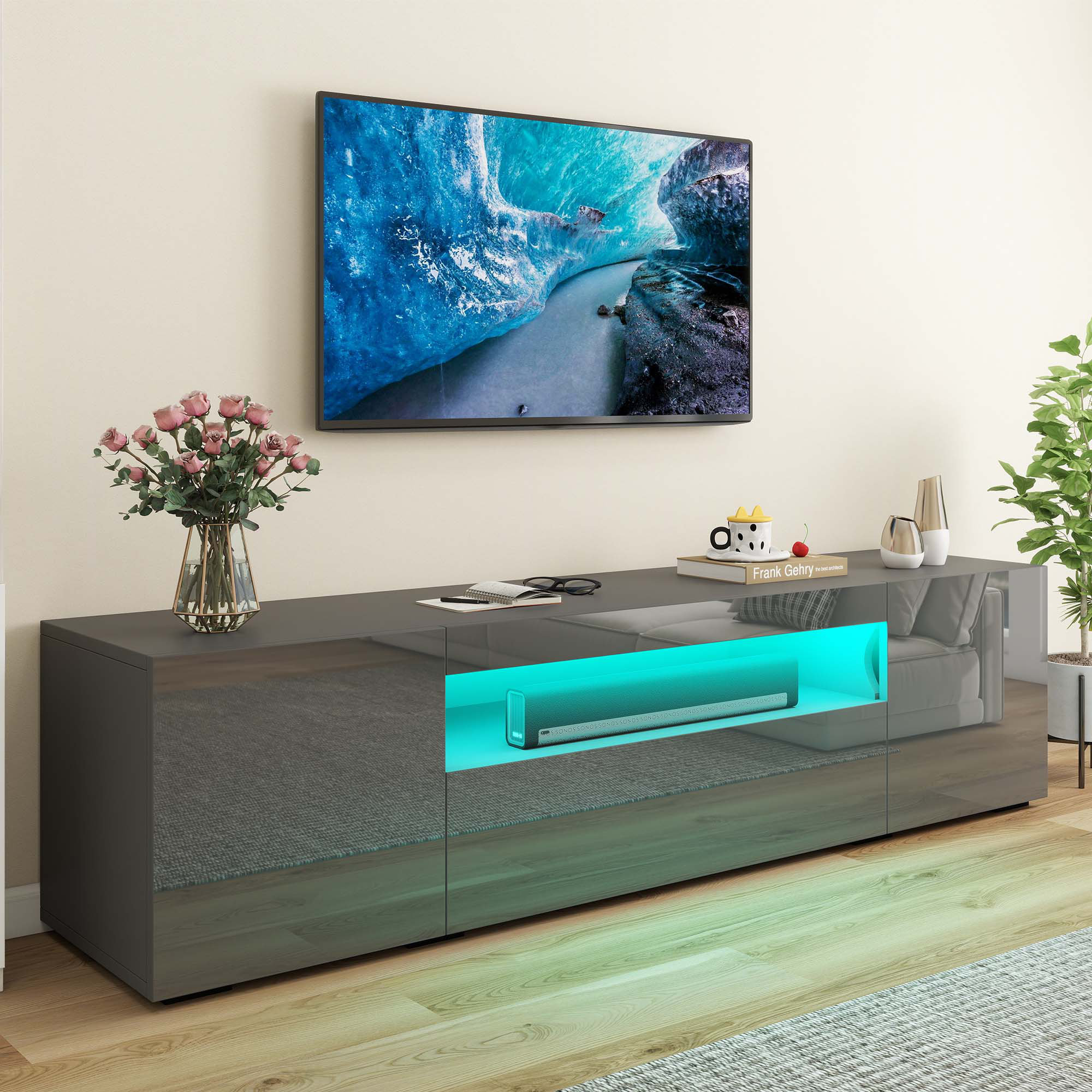 Wrought Studio™ Modern LED Entertainment Centre TV Stand With Storage, TV Stands For Living Room ...
