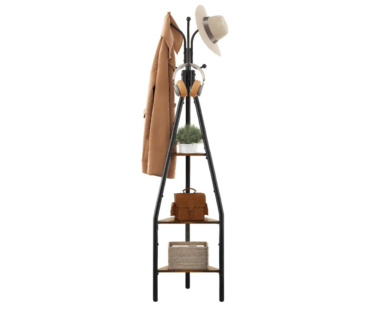 17 Stories 3-Tier Coat Rack Freestanding With Hooks,Brown+Black | Wayfair