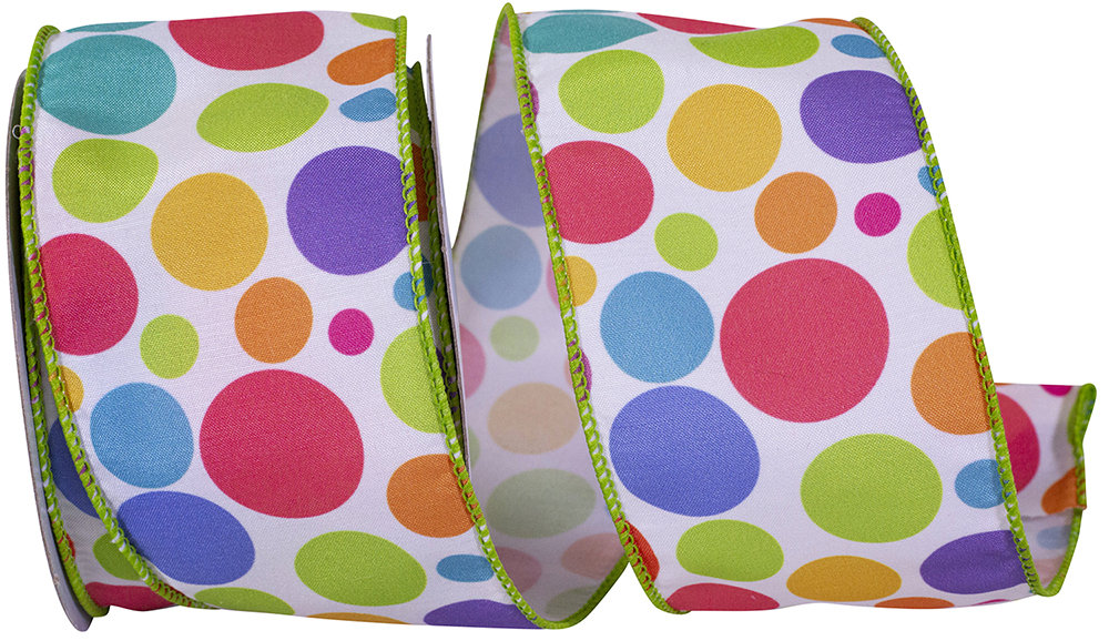 The Holiday Aisle® Multi Rainbow Disco Dot Wired Edge Ribbon | Wayfair