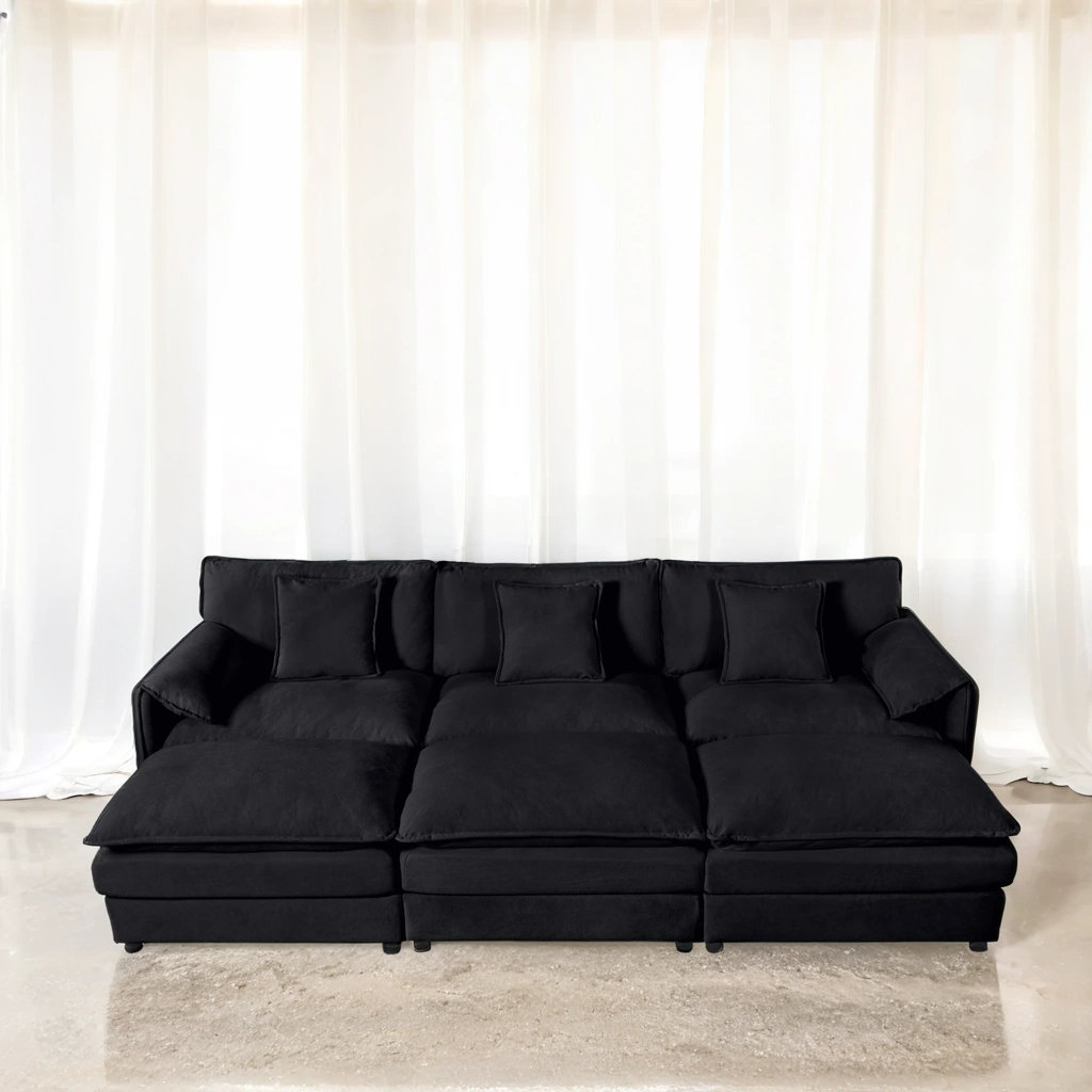 Latitude Run® Oversized Deep Seat Sectional Cloud Sofa Sleeper with 3 Ottomans & Soft Pillows ...