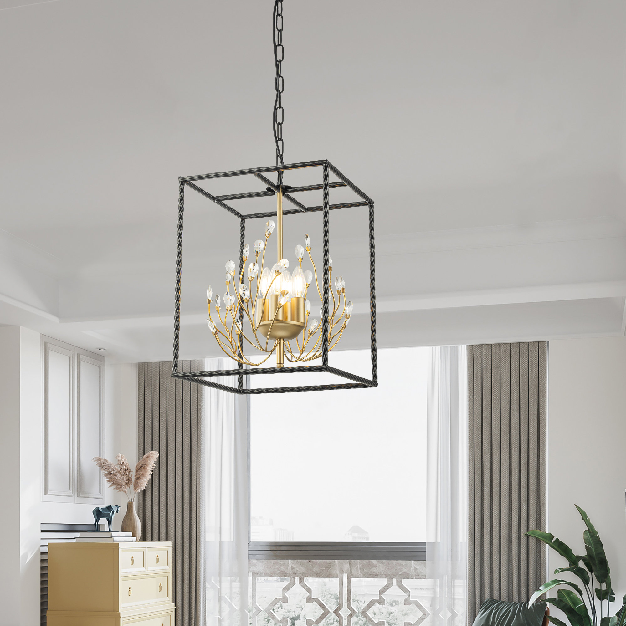 Mercer41 Oldham 4-Light Modern Kitchen Lantern Chandelier with Crystal ...