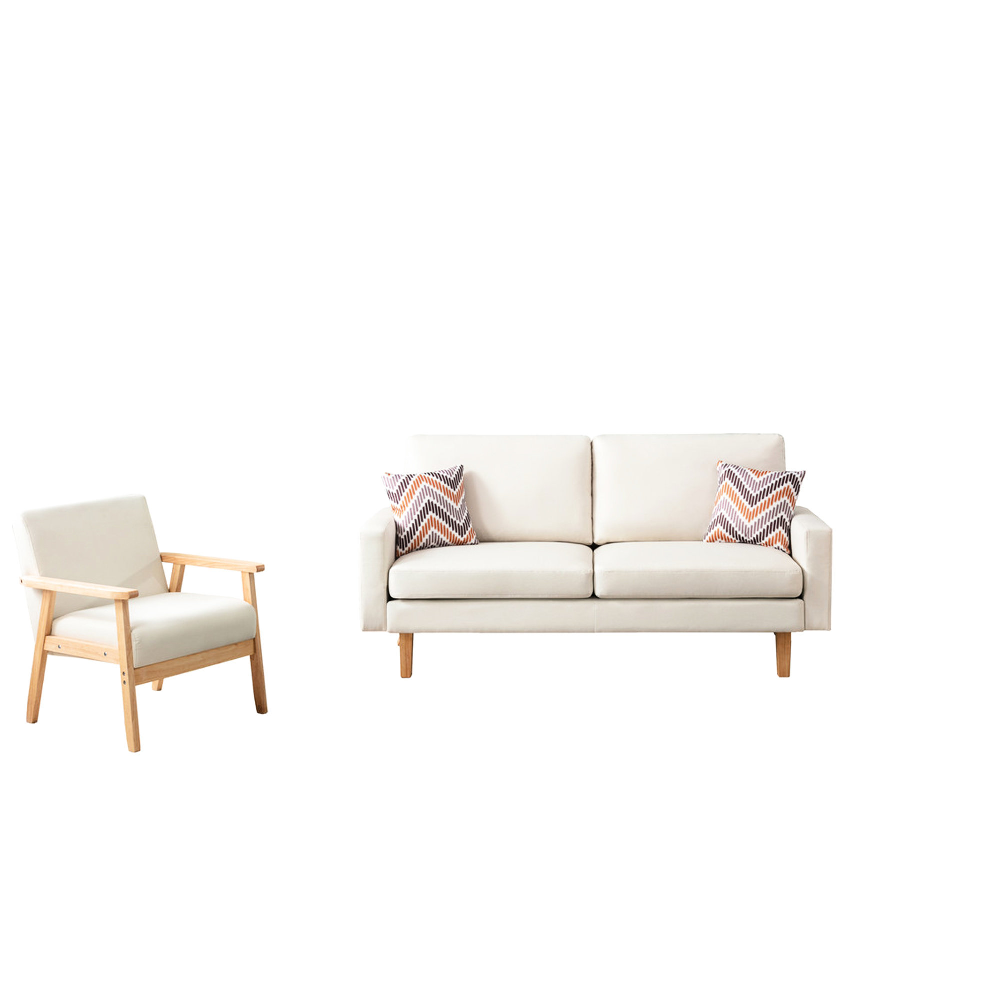 Latitude Run® 70" Beige Linen & Chair With 2 Soft Cushions ...