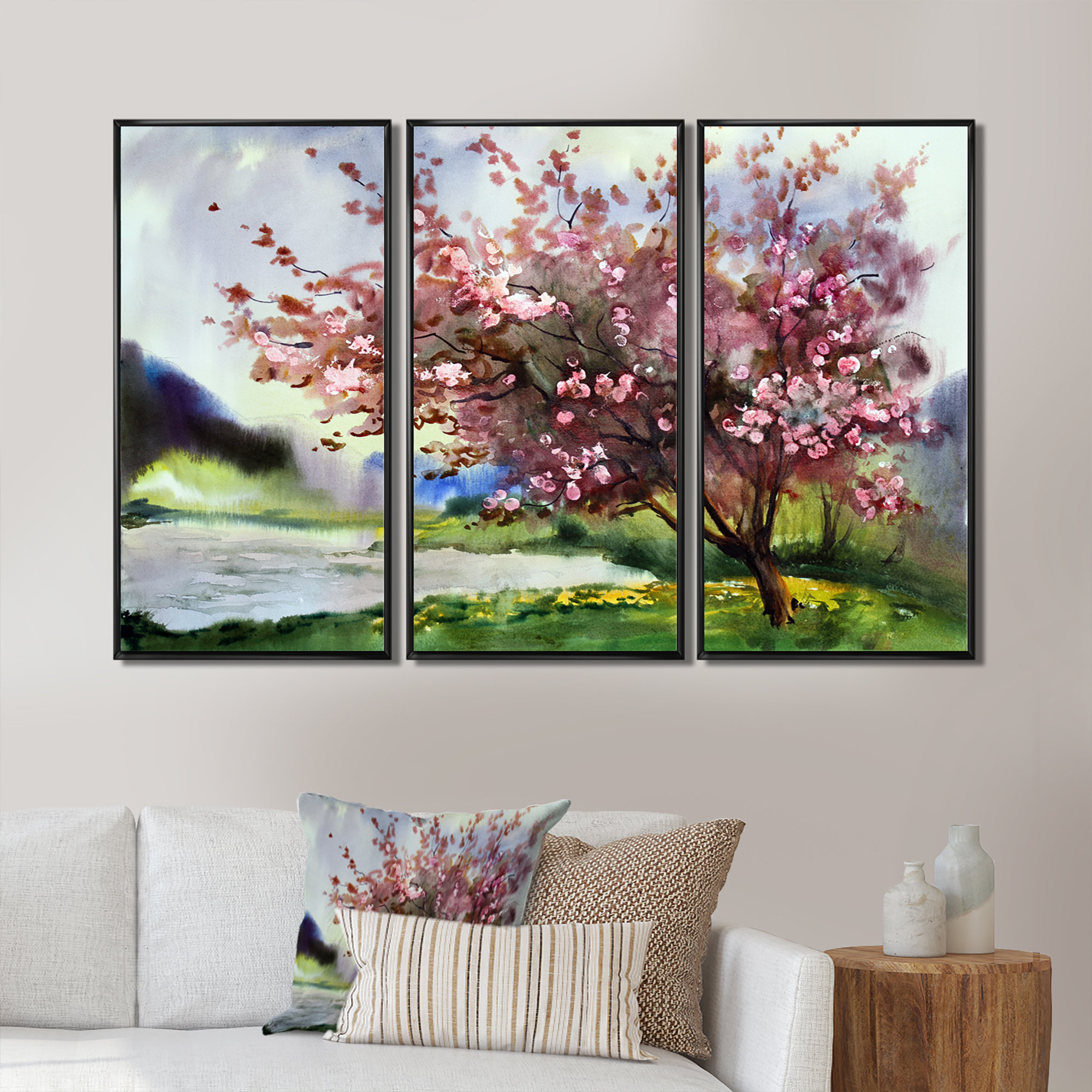 Red Barrel Studio Tree With Spring Flowers - Floral Framed Canvas Wall ...