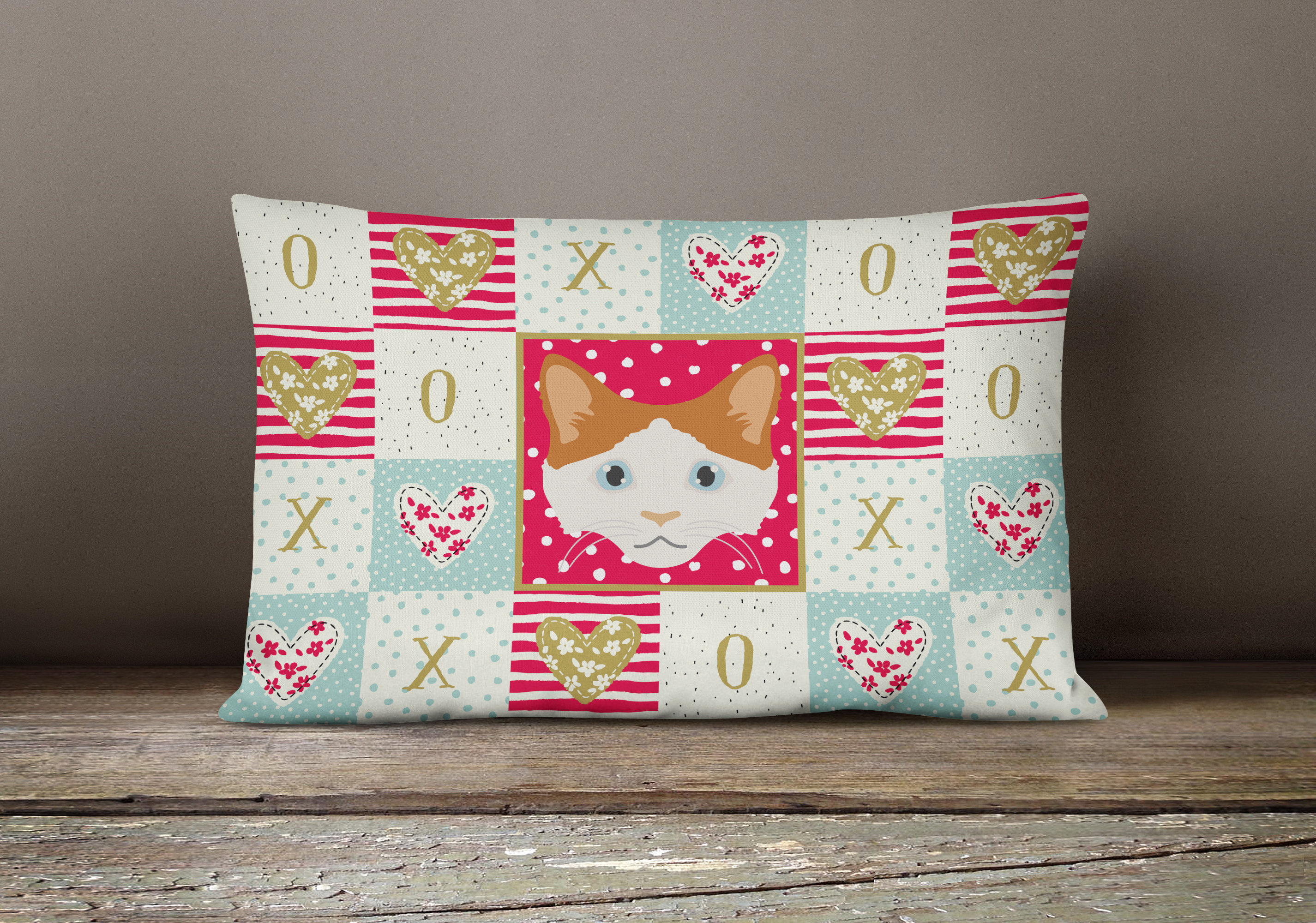 Caroline's Treasures La Perm Cat Love Indoor / Outdoor Patchwork Lumbar ...