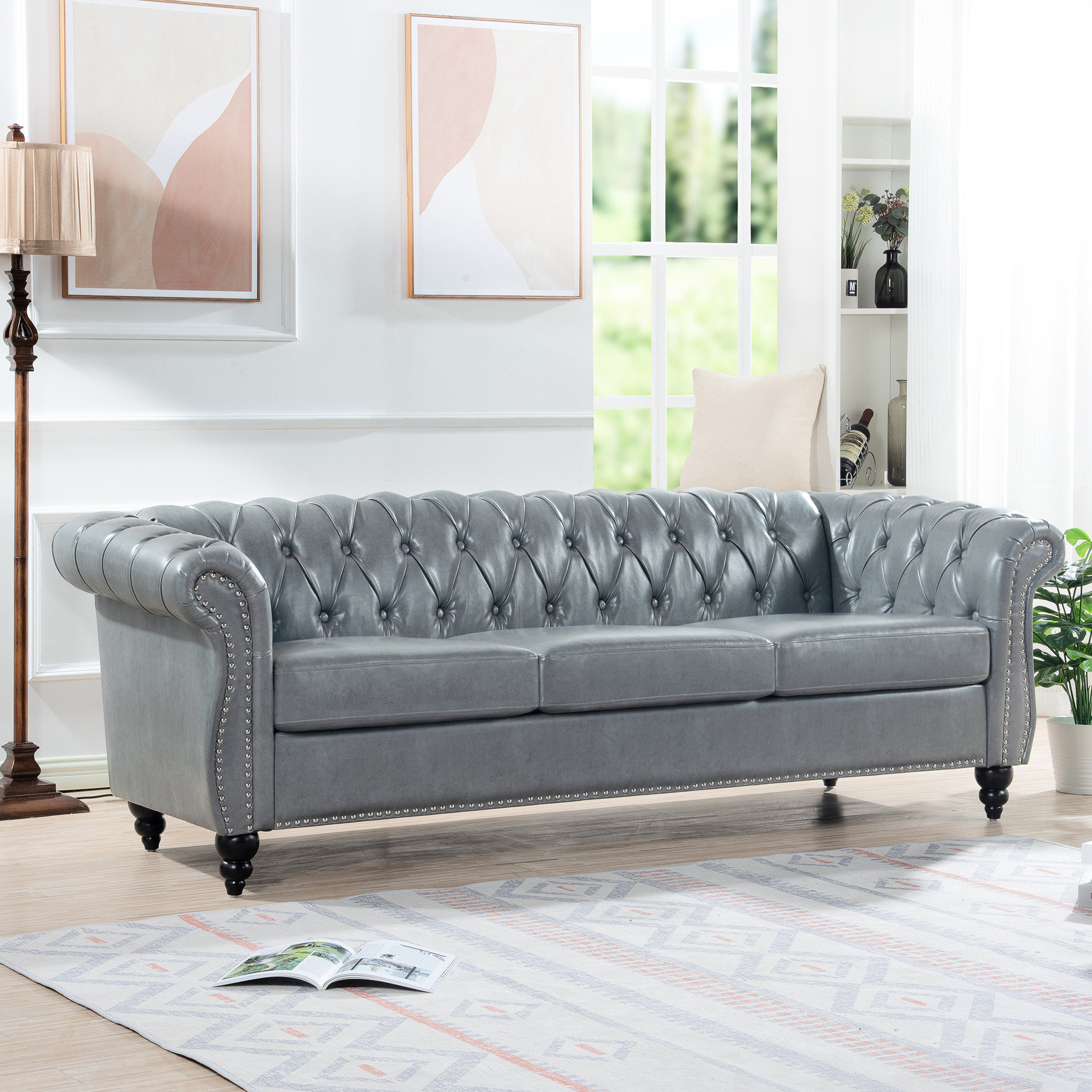 Latitude Run® 3 Seater With 85.68" Rolled Arm, Orange Pu, Staggered ...
