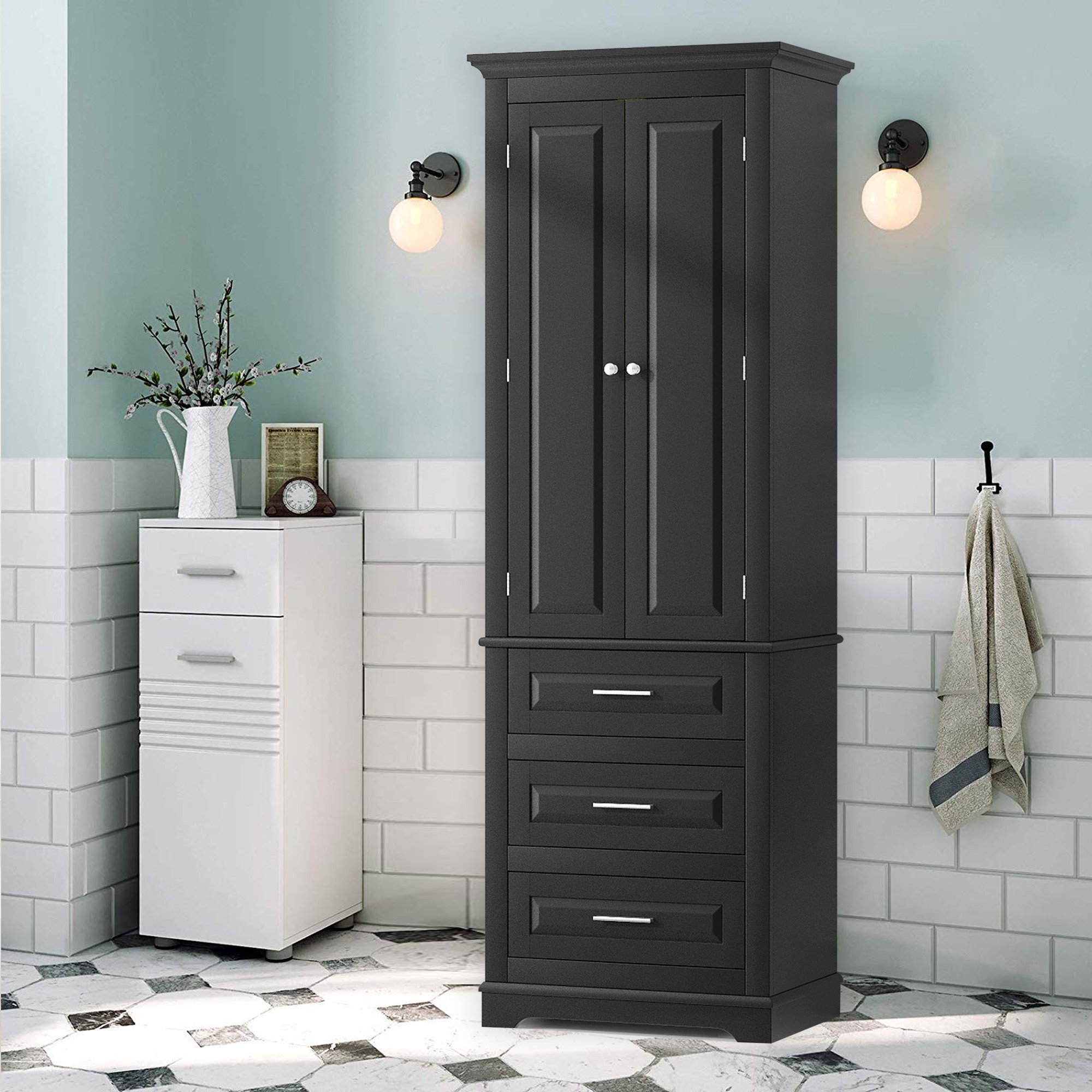 Rebrilliant Neomy 70" Tall Bathroom Storage Cabinet, Freestanding Linen ...