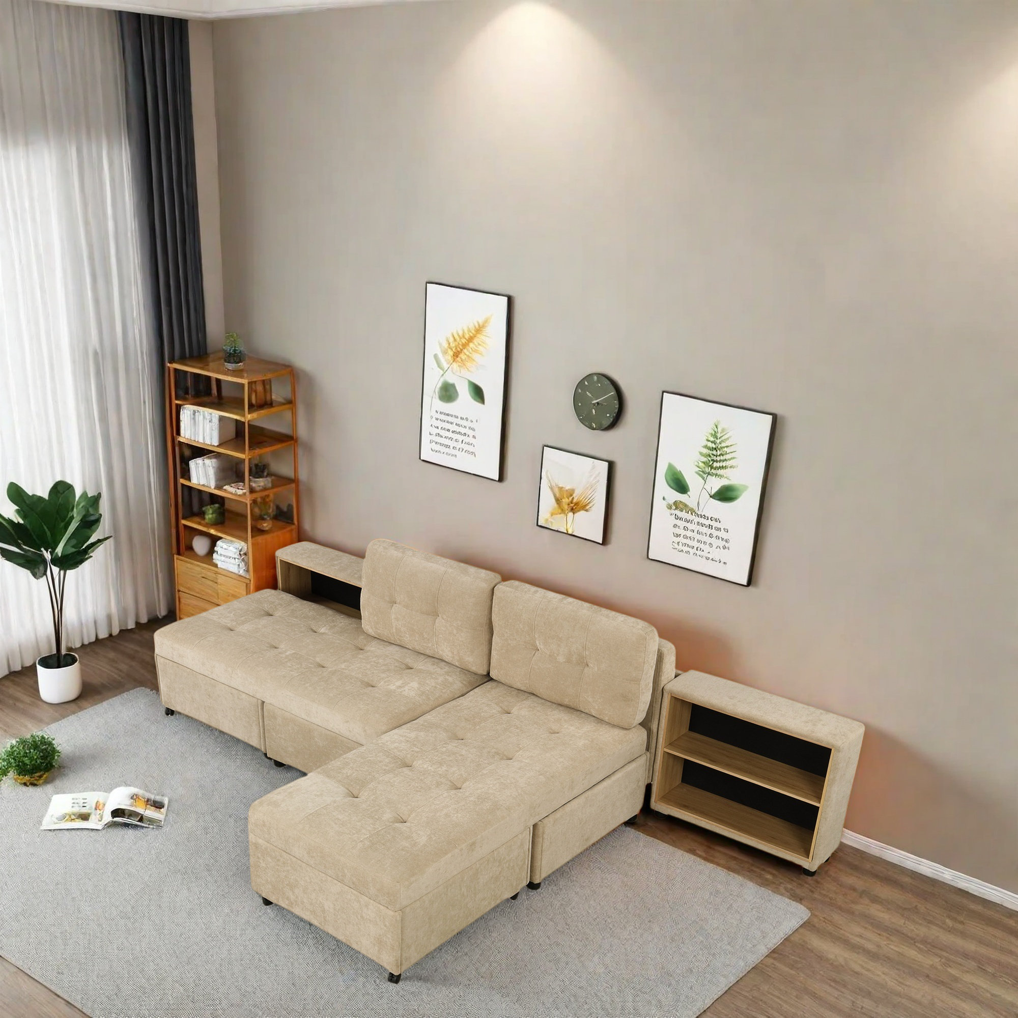 Hokku Designs Modular Chenille Sofa Bed With Storage Racks & Easy ...