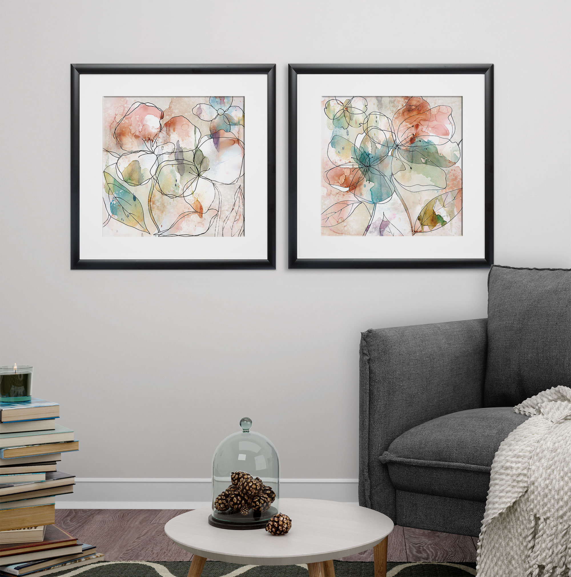 Wade Logan® 'Floral Flow' - 2 Piece Picture Frame Painting Print Set on ...