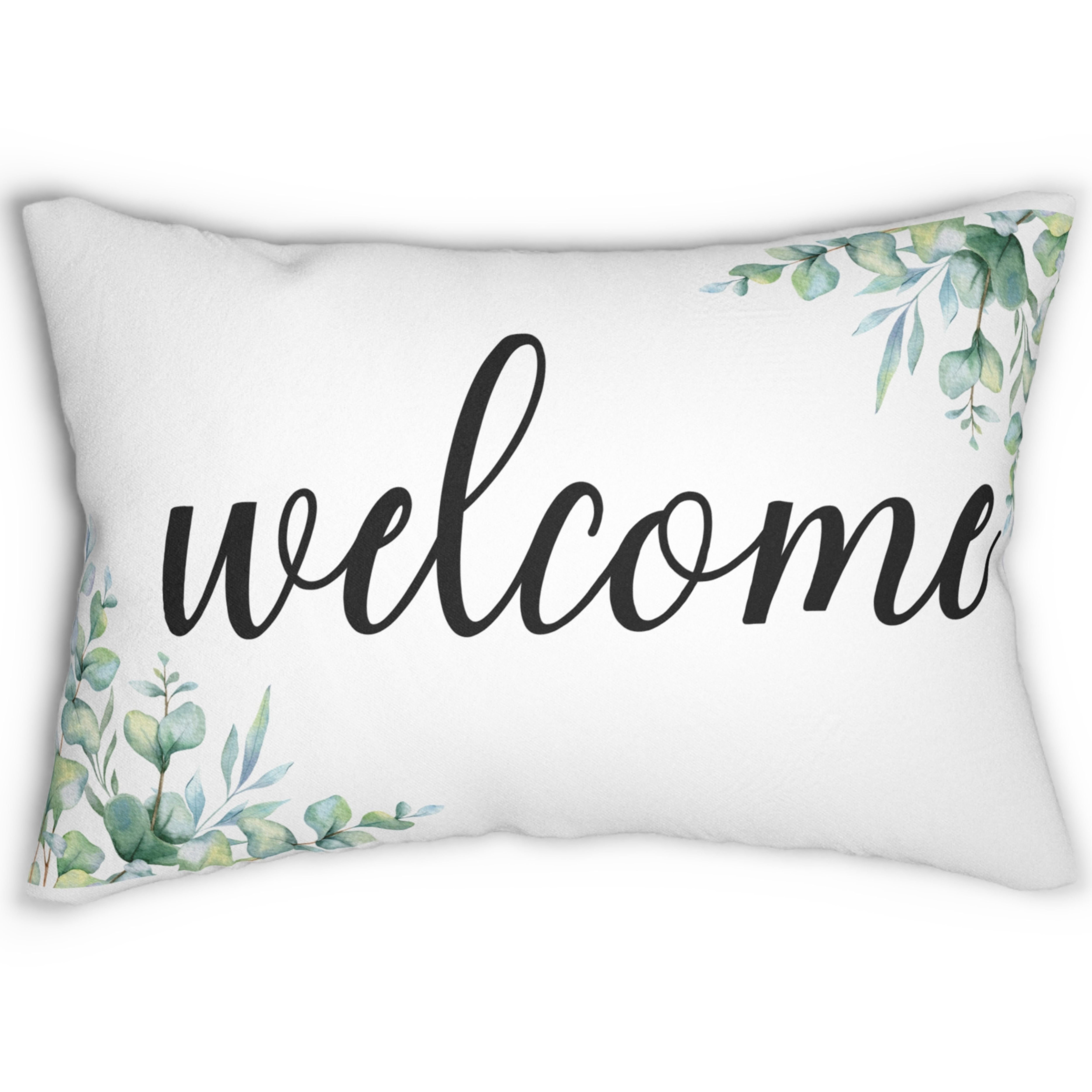 Oveesha Welcome Calligraphy Decorative Lumbar Pillow / Typography Text ...