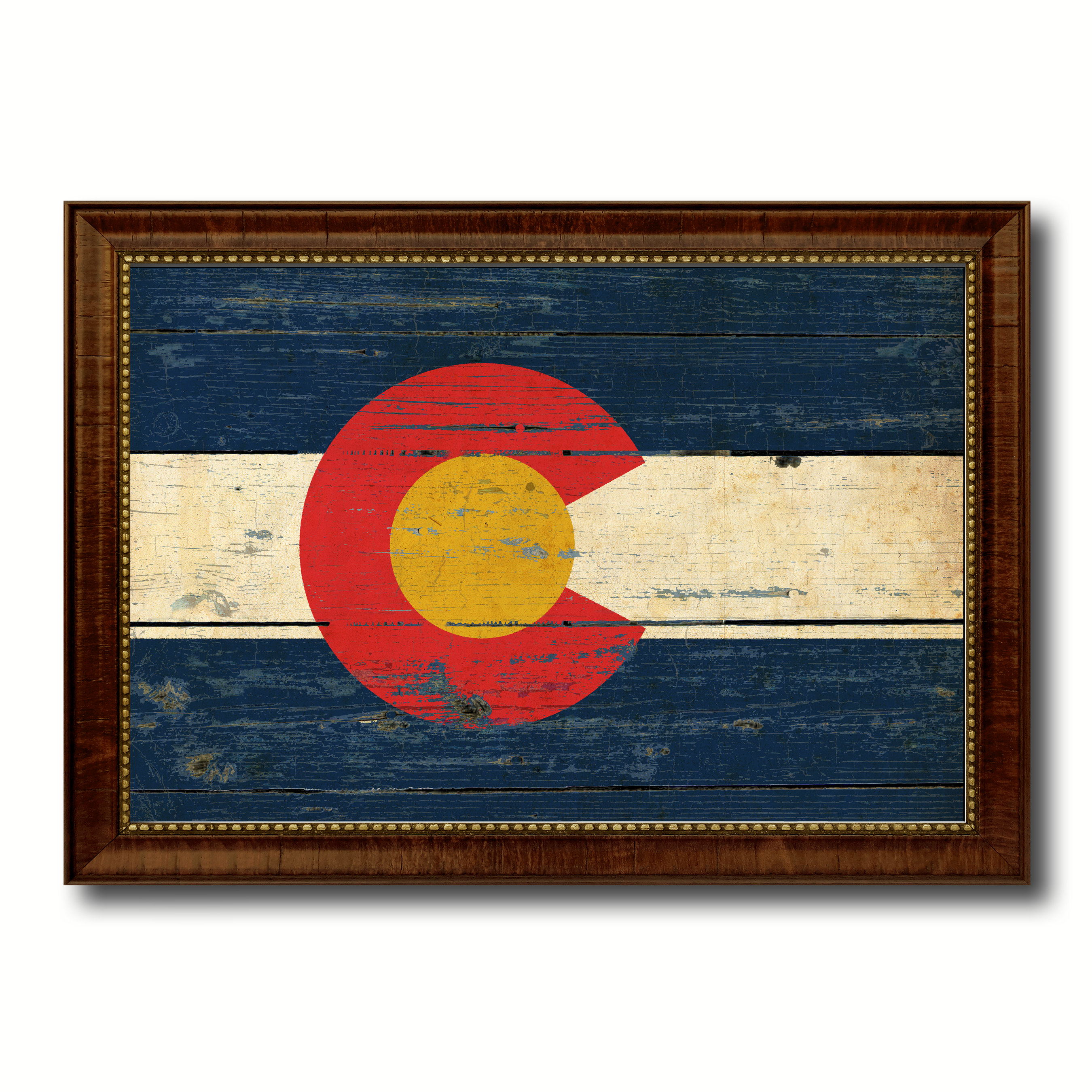 Williston Forge Colorado State Vintage Flag Print With Brown Gold Frame ...